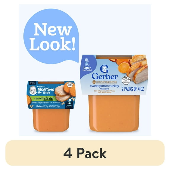 (4 pack) Gerber Stage 2 Baby Food, Sweet Potato Turkey with Oats Puree ...