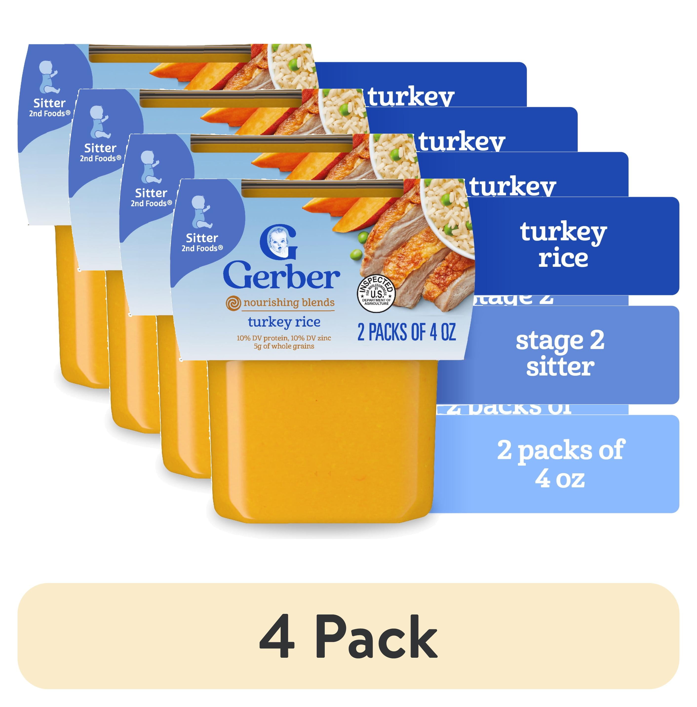 (4 pack) Gerber Stage 2 Baby Food, Turkey Rice Puree Tub, Baby Puree ...