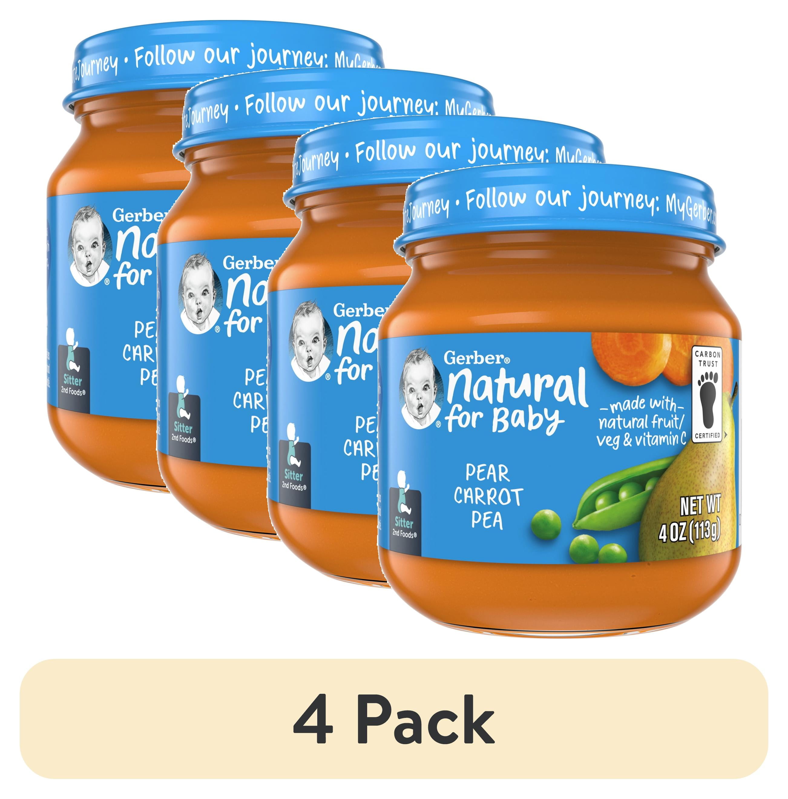 (4 pack) Gerber 2nd Foods Natural for Baby Baby Food, Pear Carrot Pea ...