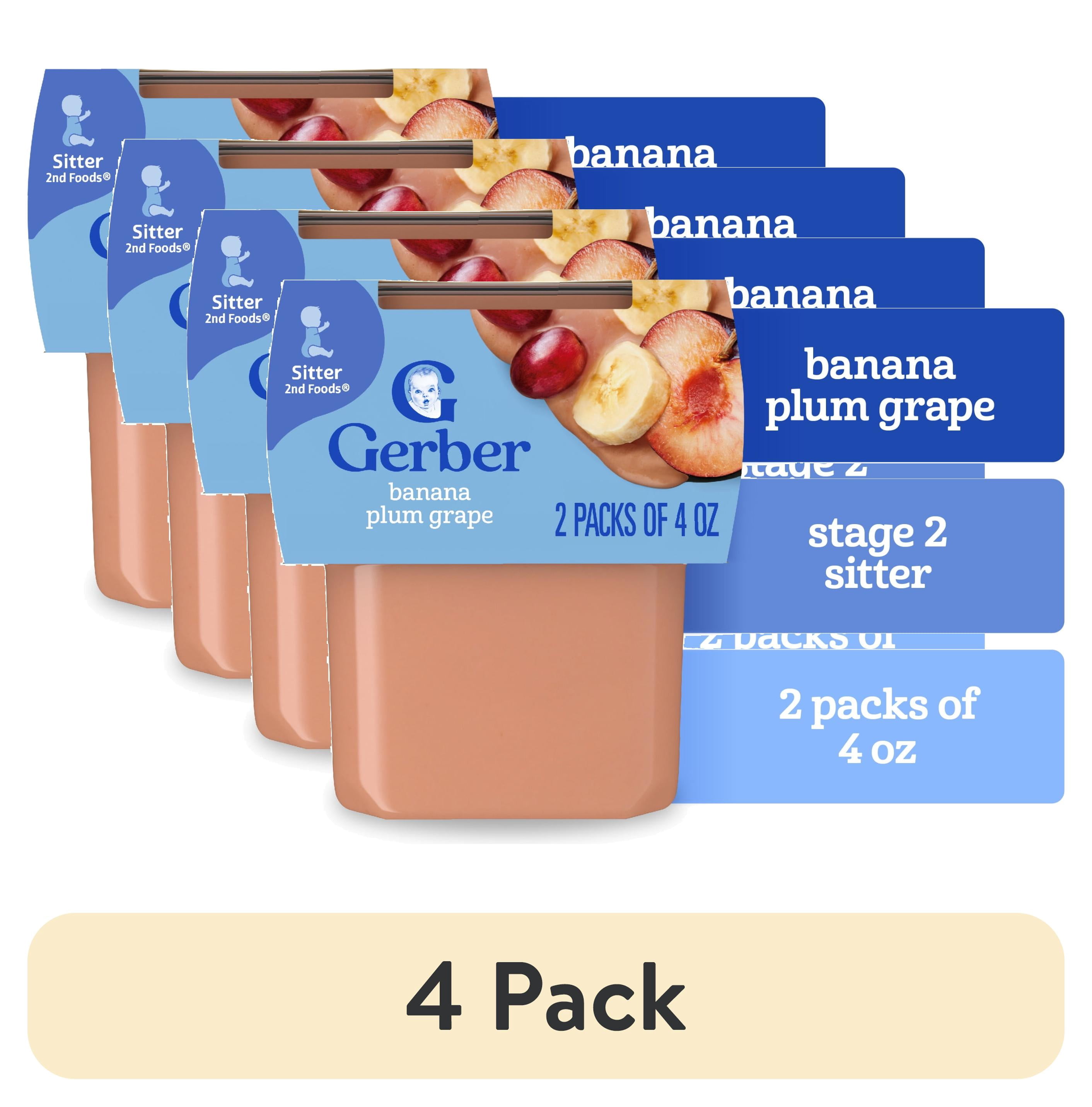 (4 pack) Gerber Stage 2 Baby Food, Banana Plum Grape Puree Tubs, Baby ...