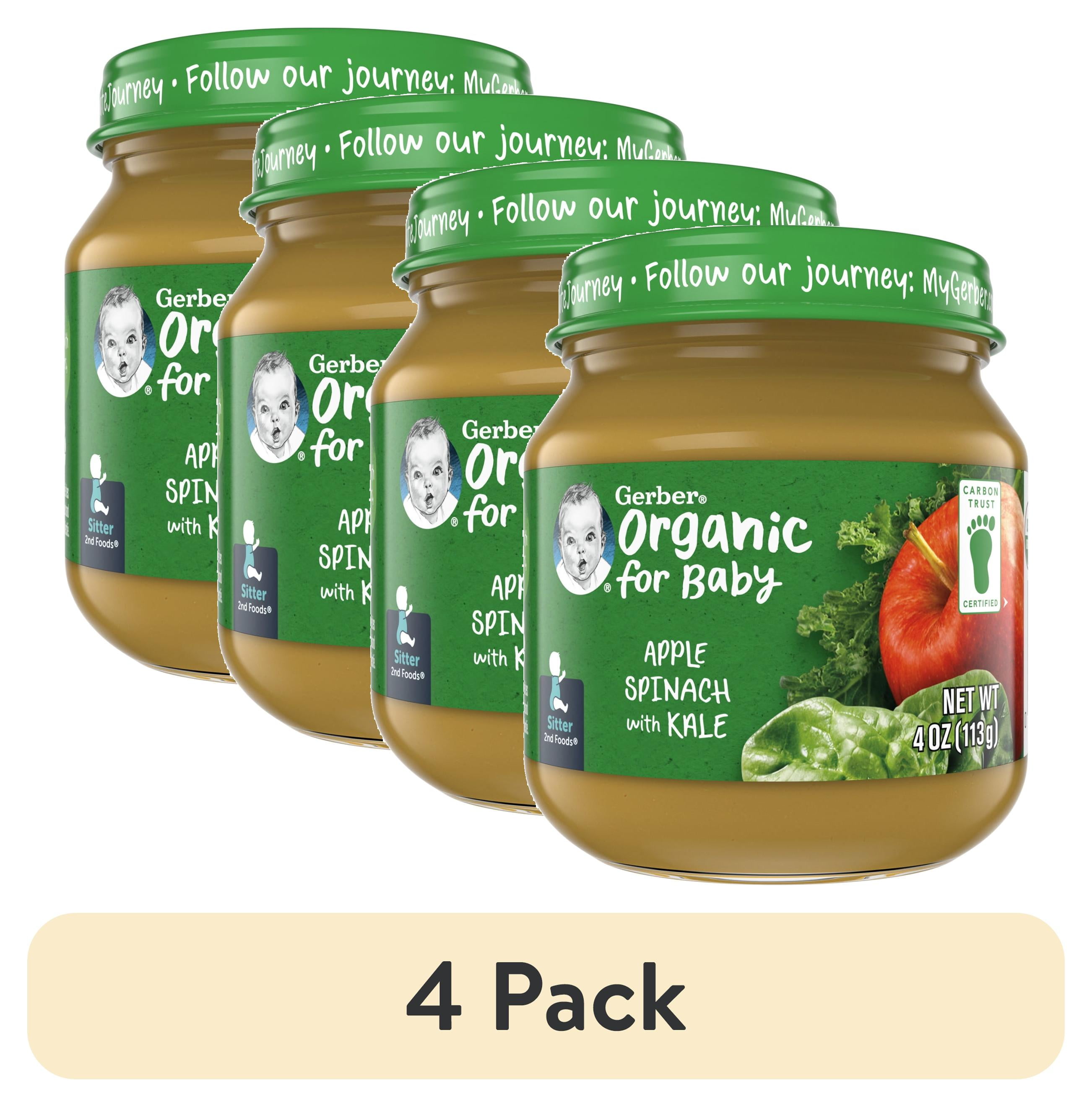 (4 pack) Gerber Stage 2 Baby Food, Organic Apple Spinach with Kale Jar ...