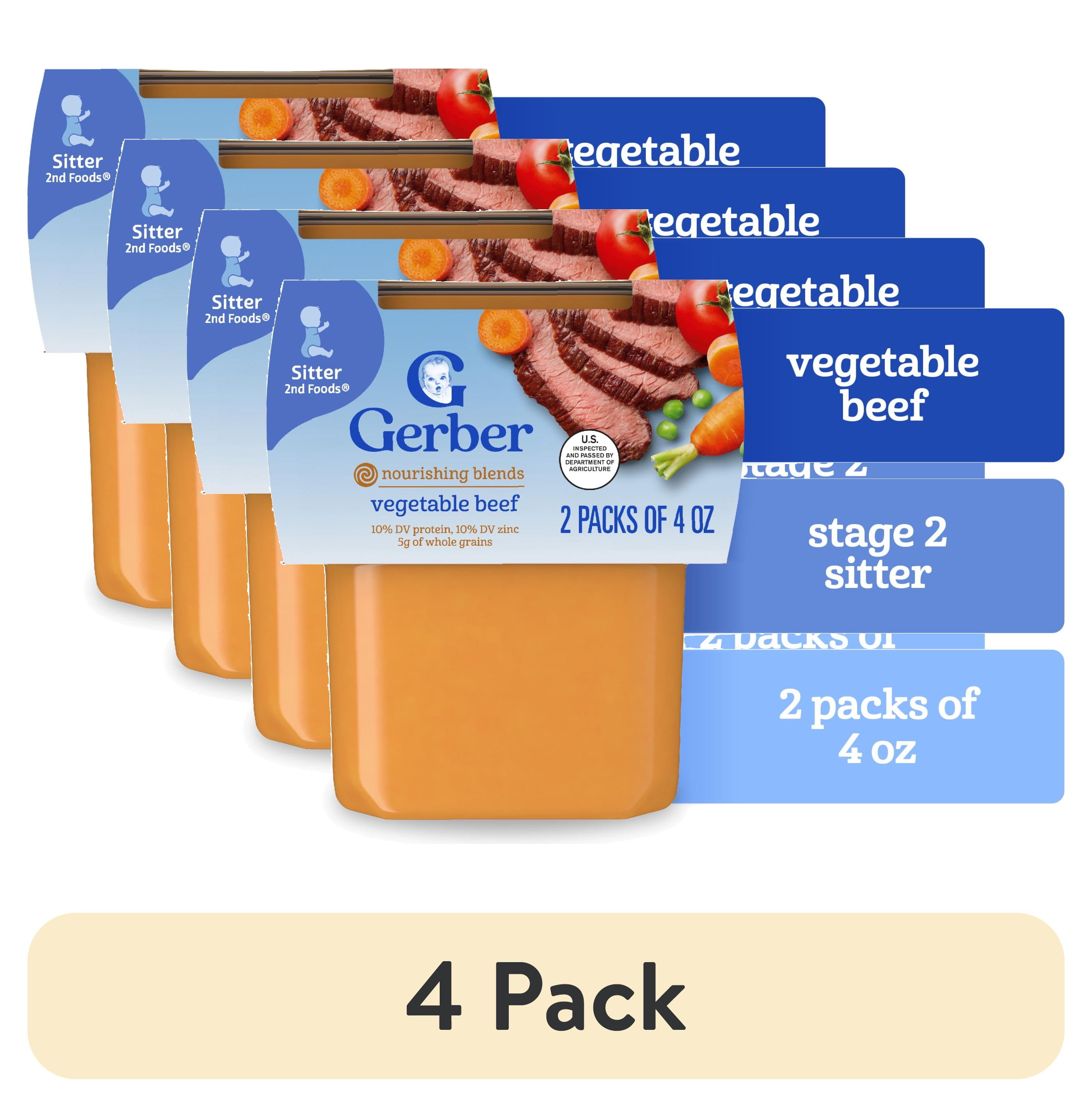 (4 pack) Gerber 2nd Foods PowerBlend Baby Food Vegetable Beef, 4 oz ...