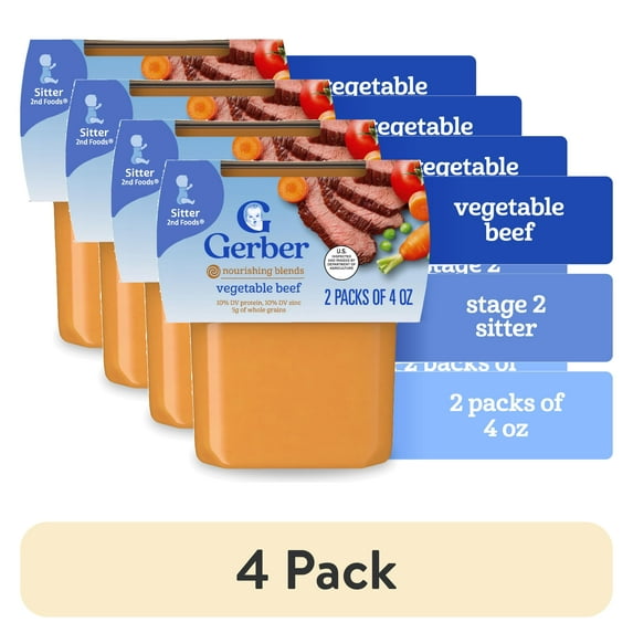 (4 pack) Gerber 2nd Foods PowerBlend Baby Food Vegetable Beef, 4 oz ...