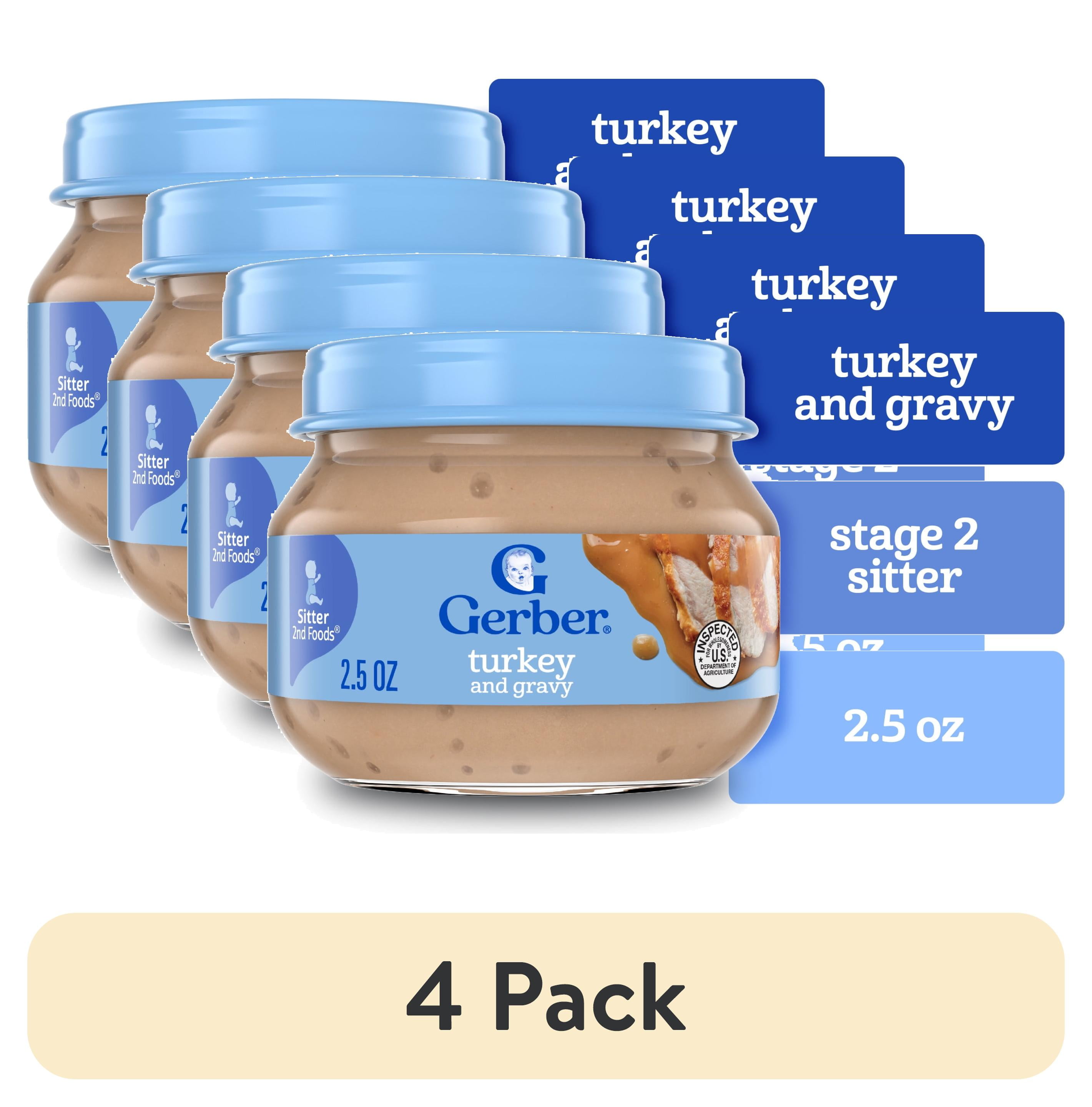 (4 pack) Gerber Stage 2 Baby Food, Turkey and Gravy Jar, Baby Food ...