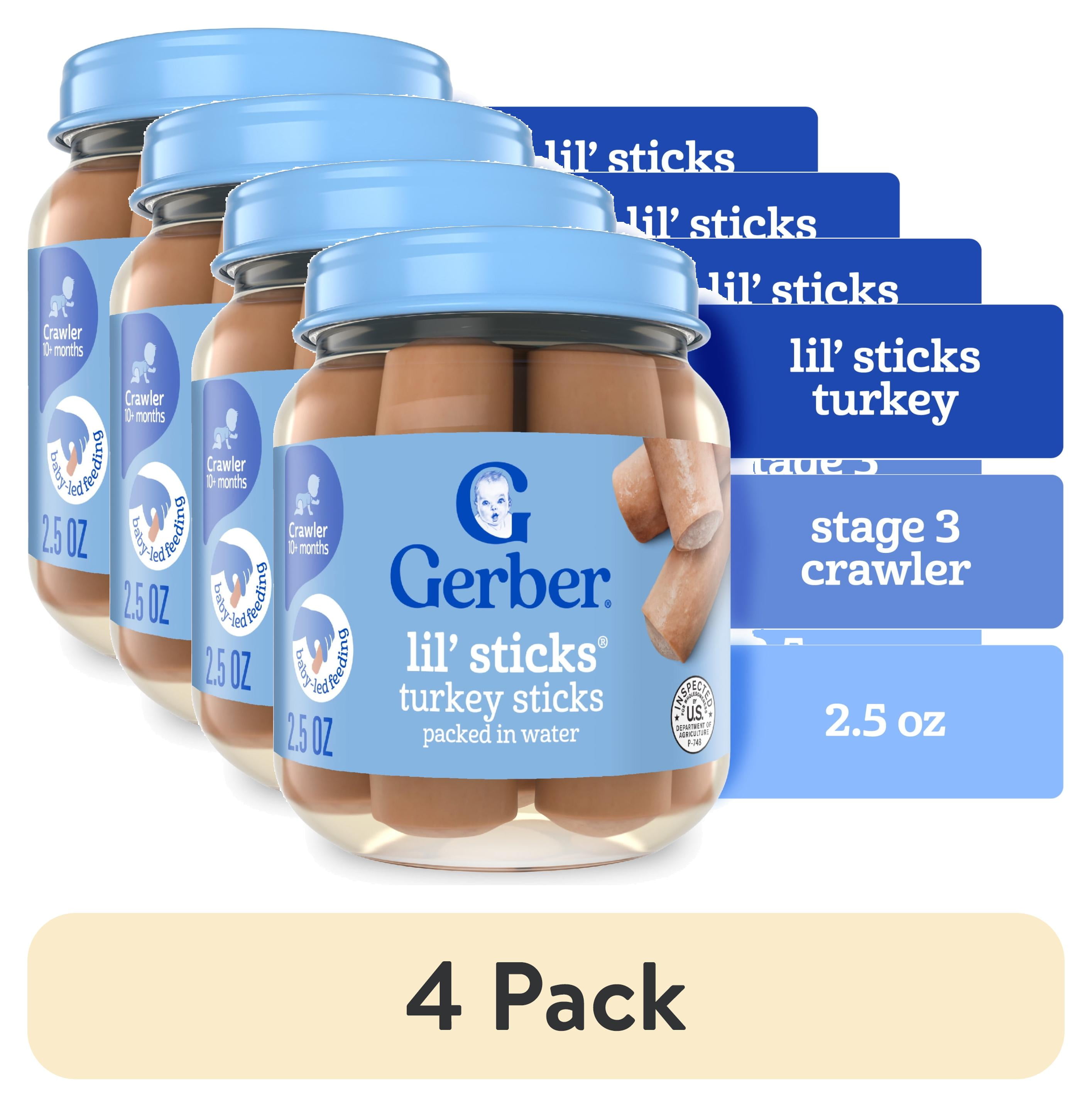 (4 pack) Gerber 3rd Foods Mealtime for Baby Lil' Sticks, Turkey, 2.5 oz ...