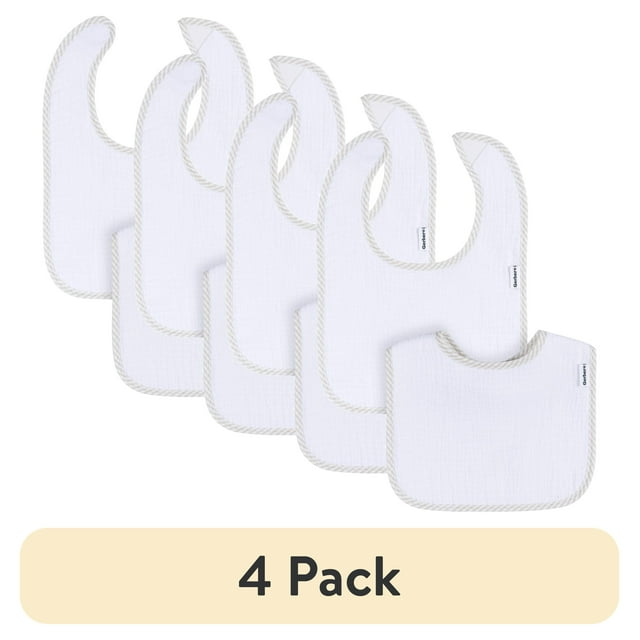 (4 pack) Gerber Baby Boys or Girls White Bibs, 2-Pack, One Size ...