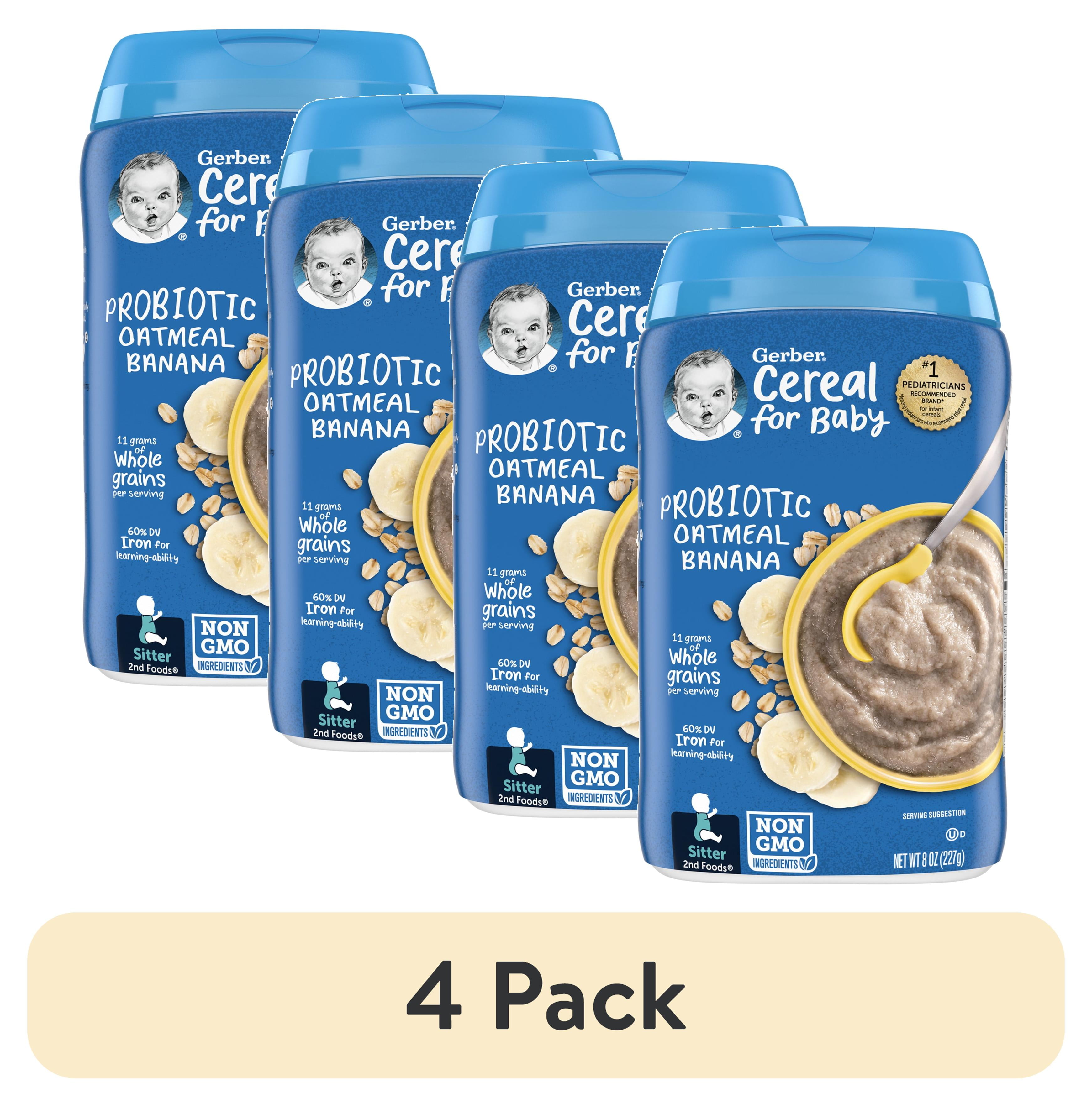 (4 pack) Gerber Cereal for Baby Probiotic Oatmeal Baby Cereal, Banana ...