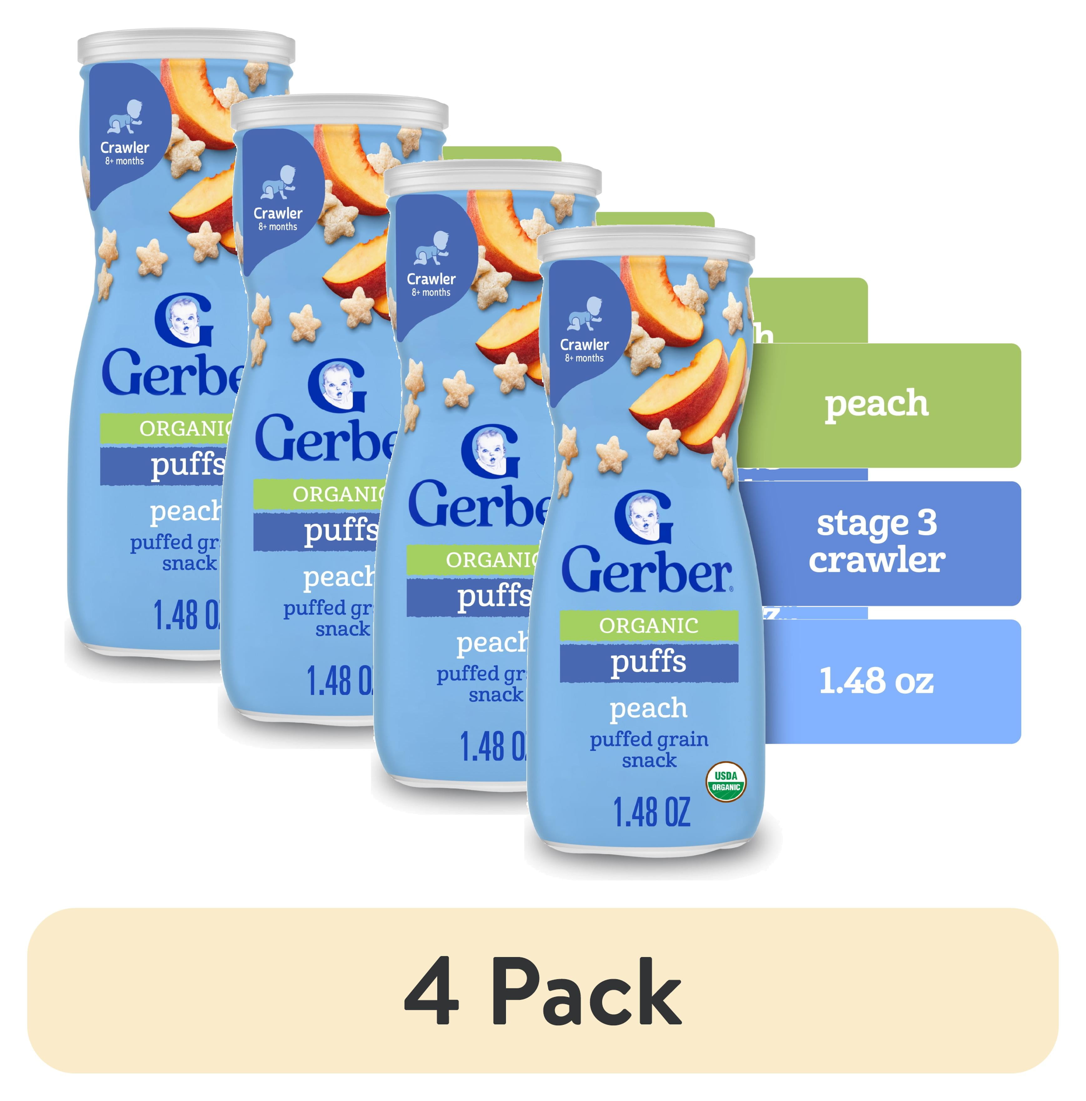 (4 pack) Gerber Stage 3 Baby Snacks, Organic Peach Puffs, Puffed Grain ...