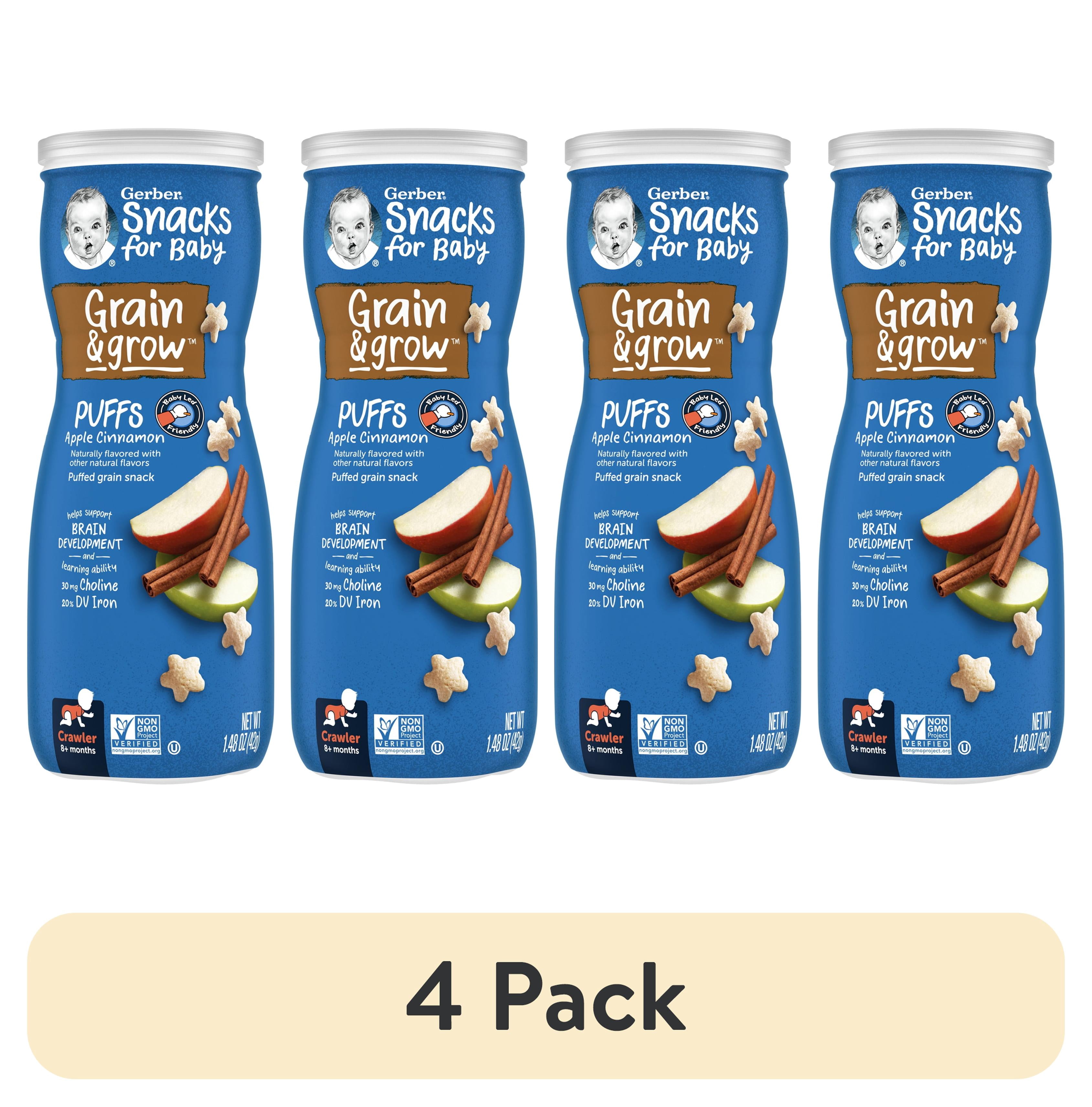 (4 pack) Gerber Snacks for Baby Grain & Grow Puffs, Apple Cinnamon, 1. ...