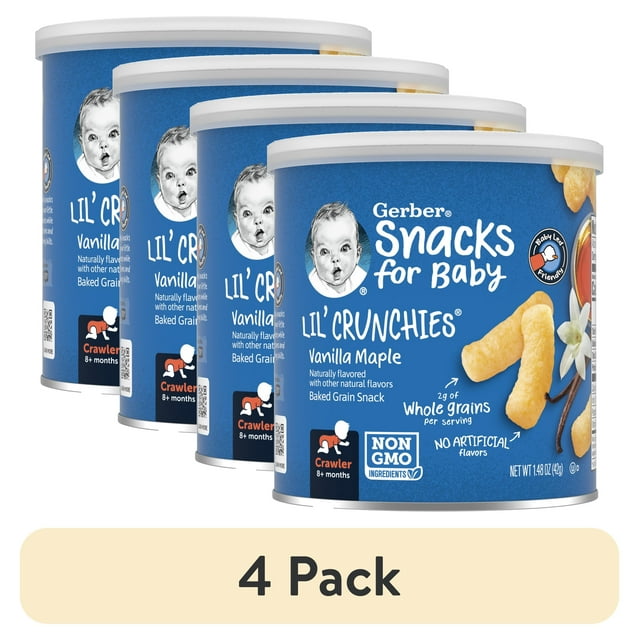 (4 pack) Gerber Snacks for Baby Lil Crunchies Baked Grain Vanilla Maple ...