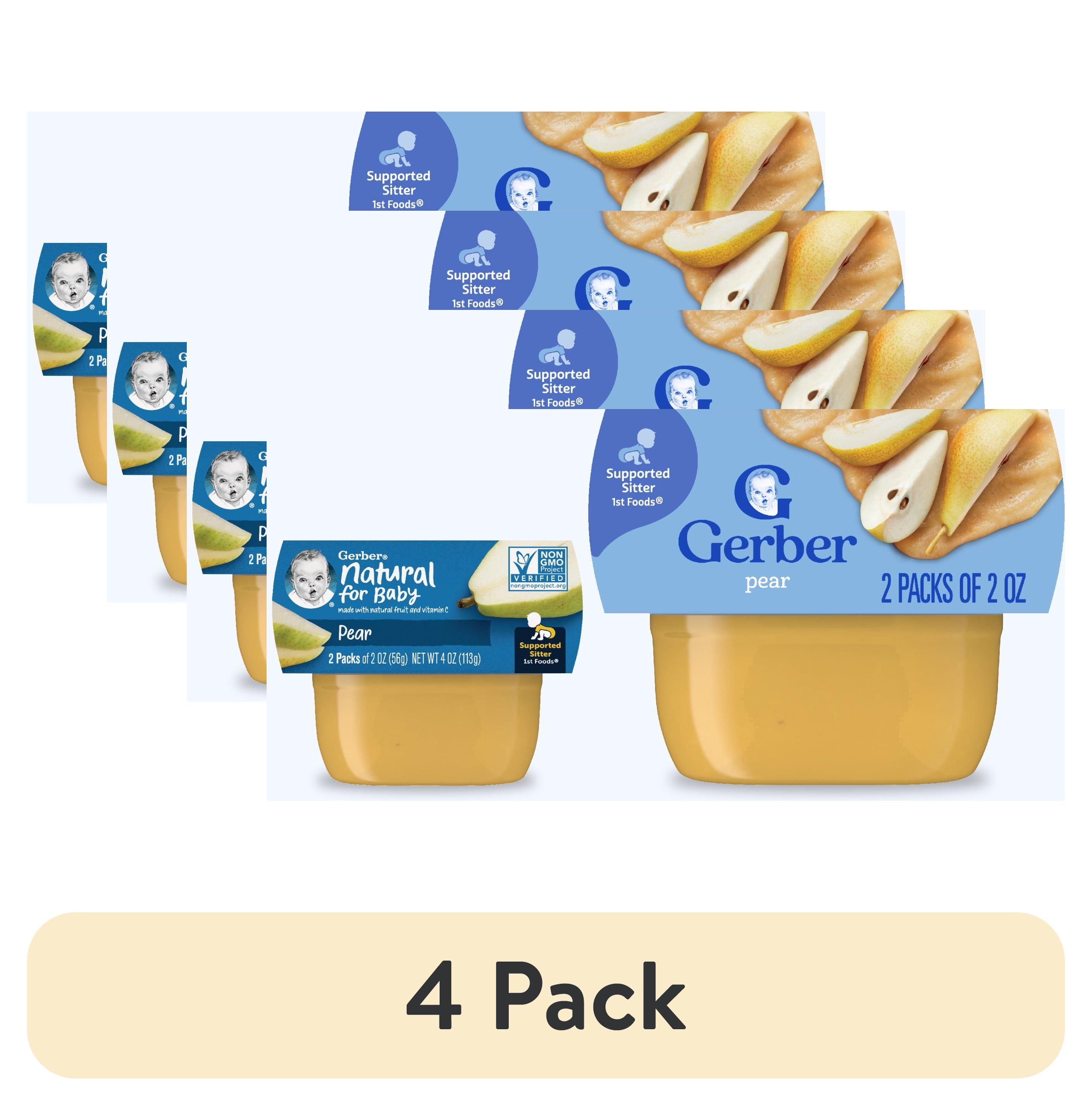 (4 pack) Gerber Stage 1 Baby Food Pear Puree, 2 oz Tubs (2 Pack ...