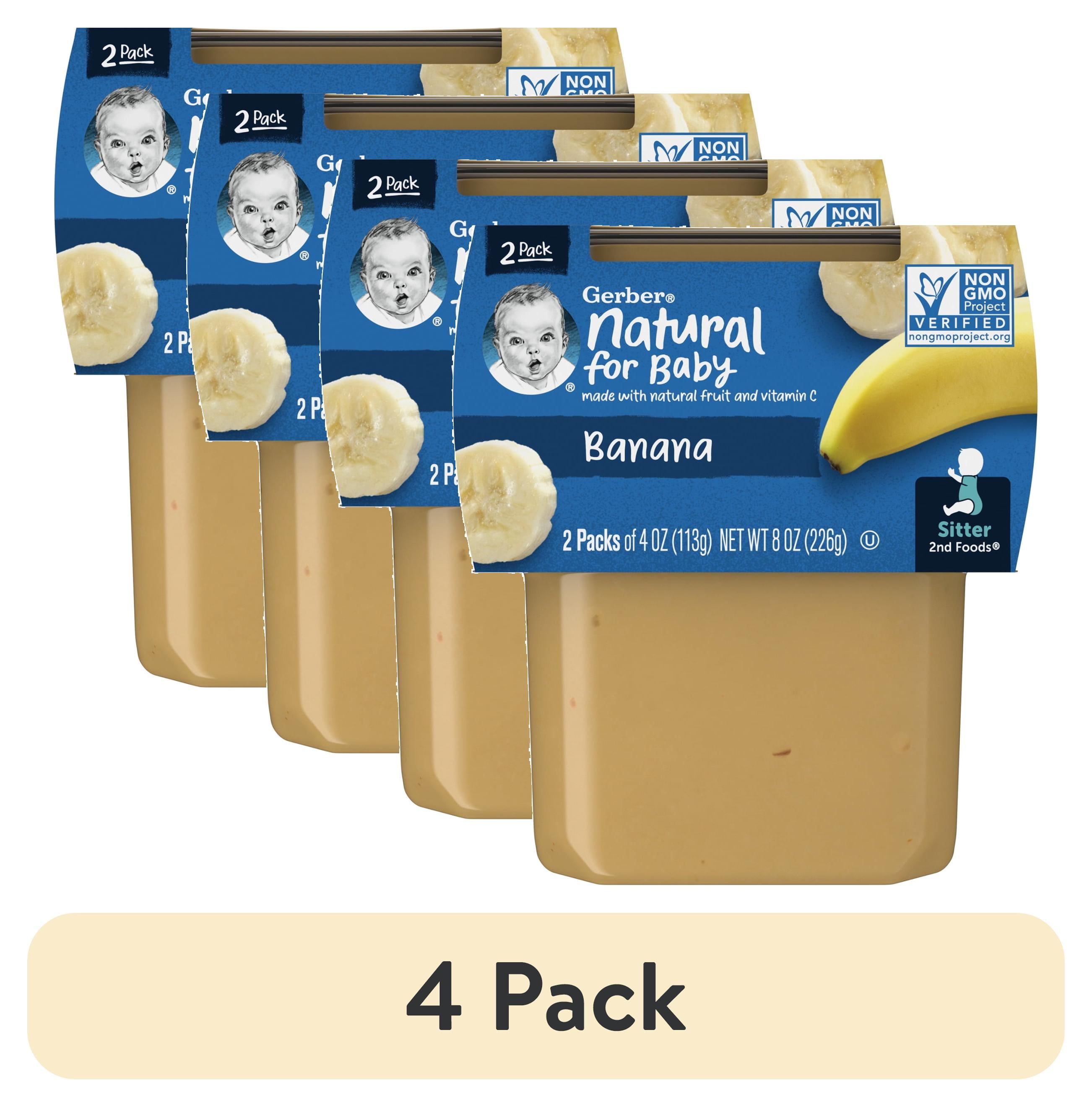 (4 pack) Gerber Stage 2 Baby Food, Banana Puree, 4 oz Tubs (2 Pack ...