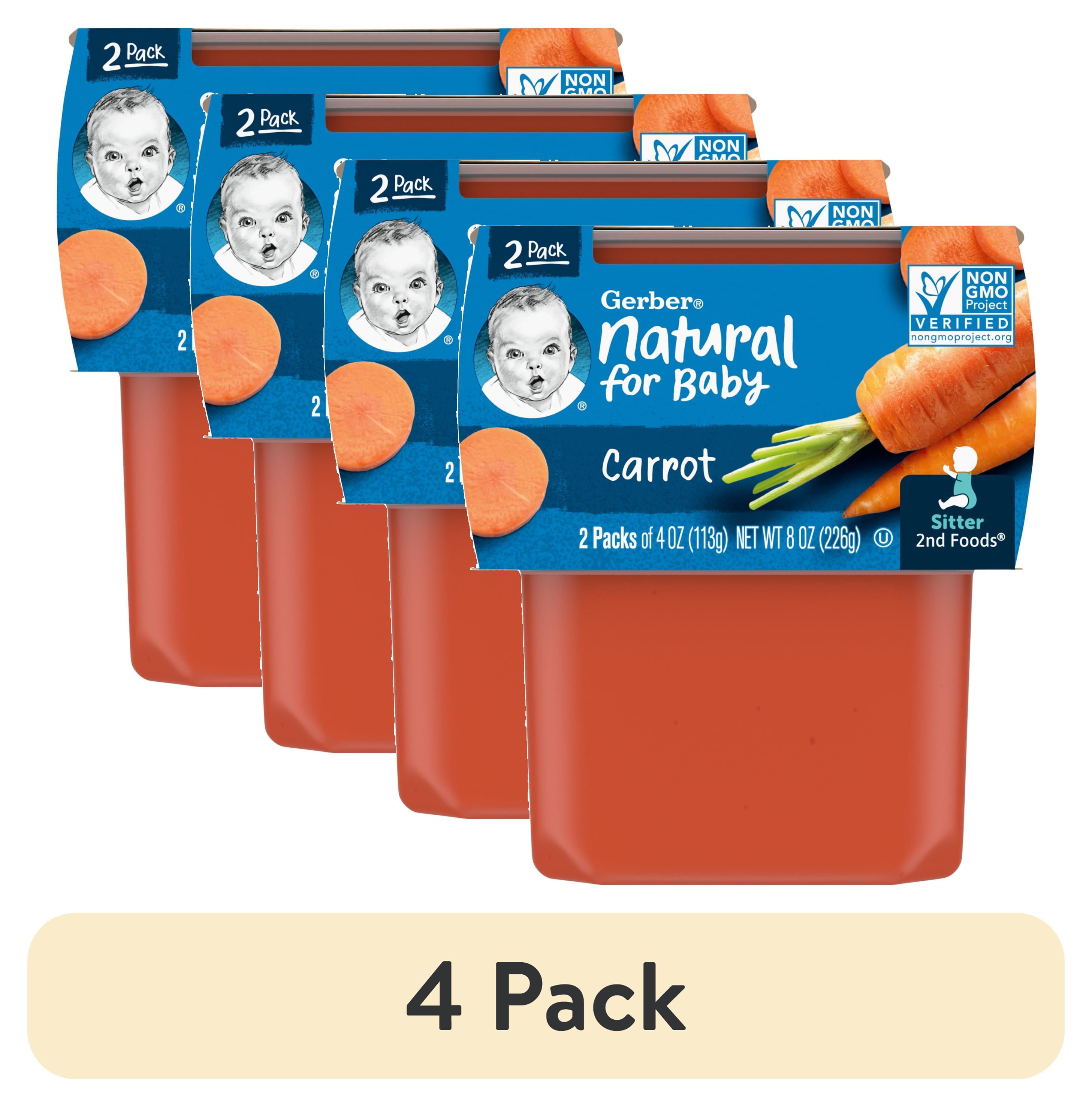 (4 pack) Gerber Stage 2 Baby Food, Carrot Puree, 4 oz Tubs (2 Pack ...