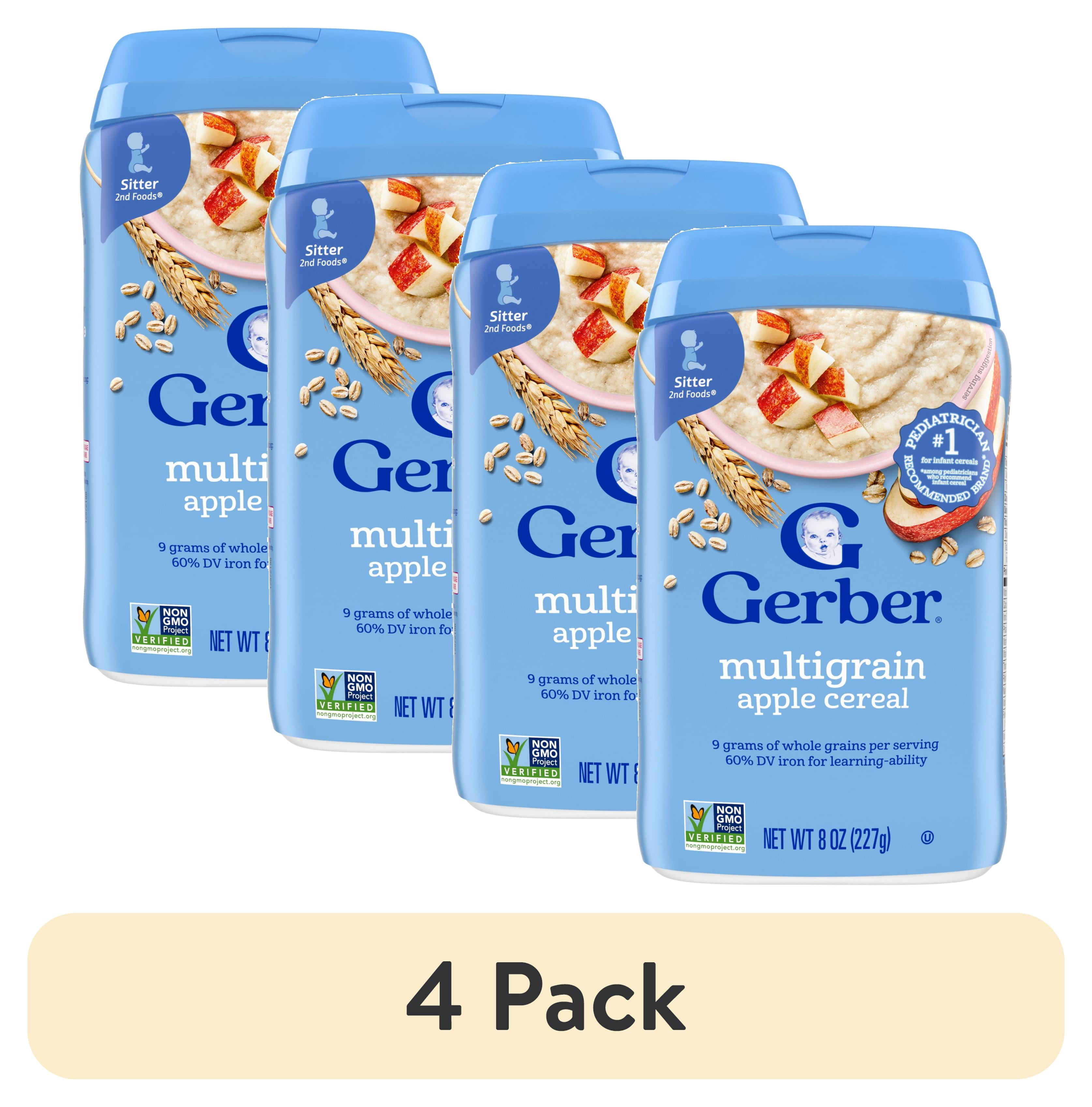 (4 pack) Gerber Stage 2 Baby Food, Multigrain Apple Cereal, 8 Oz ...
