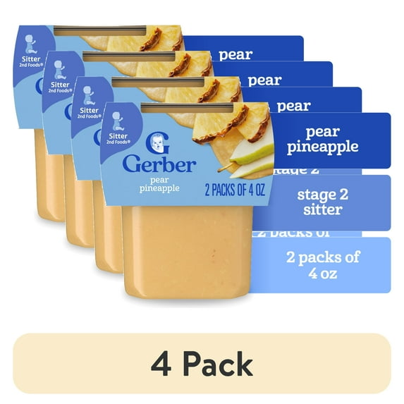 (4 pack) Gerber Stage 2 Baby Food, Pear Pineapple Puree Tub, Baby Puree ...