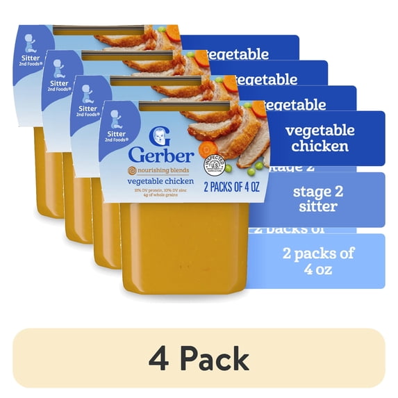 (4 pack) Gerber 2nd Foods Baby Foods, Vegetable Chicken Dinner, 4 oz ...