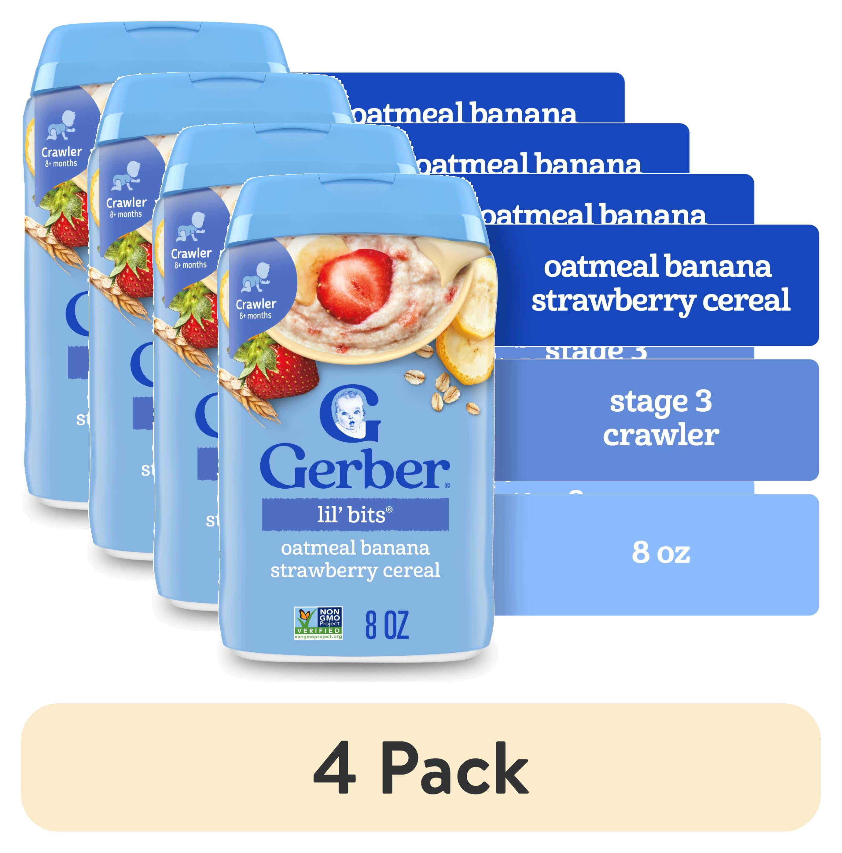 (4 pack) Gerber Stage 3 Baby Food, Oatmeal Banana Strawberry Cereal ...
