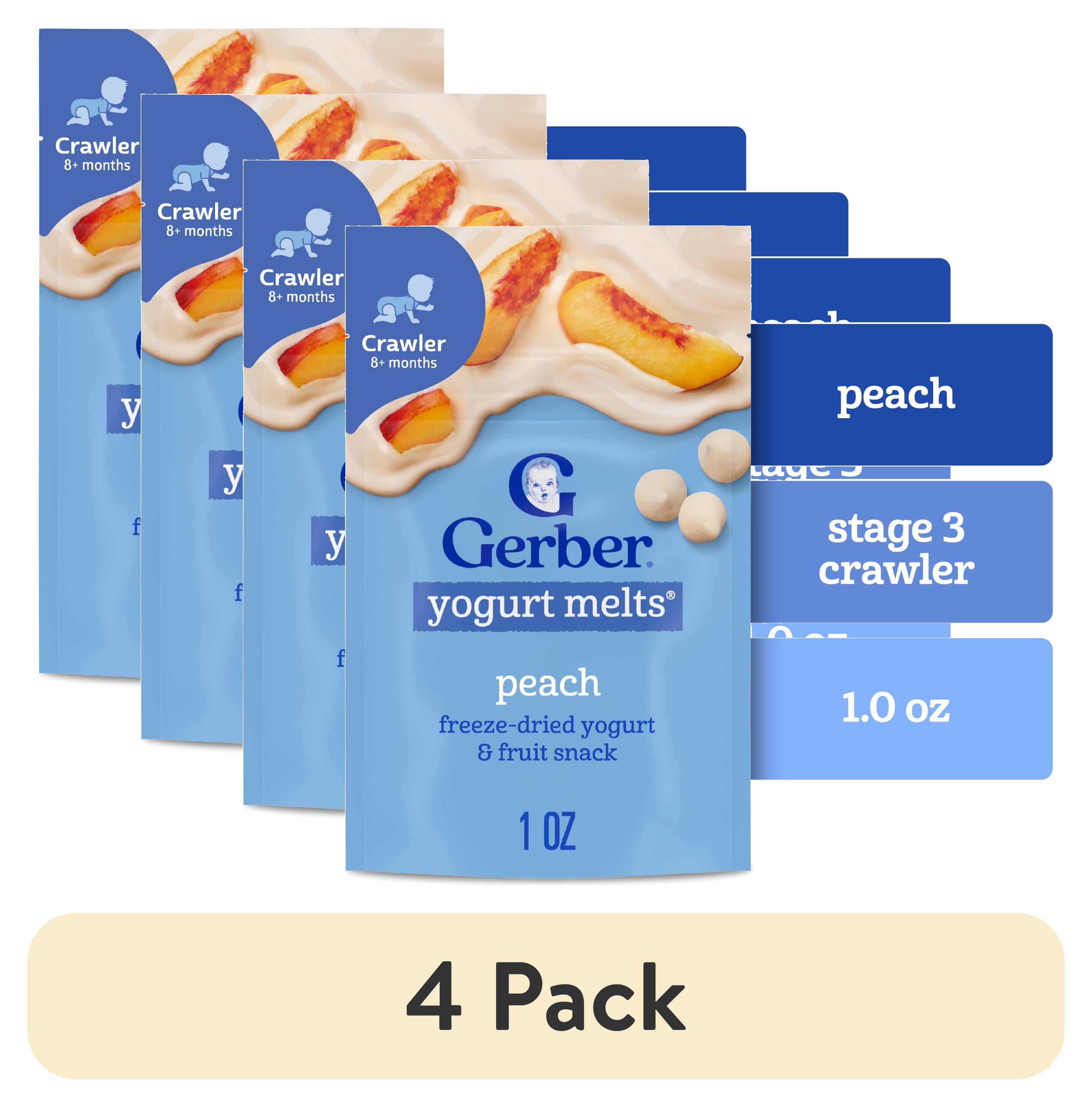 (4 pack) Gerber Stage 3 Baby Food Snacks, Peach Yogurt Melts, 1 oz Bag ...