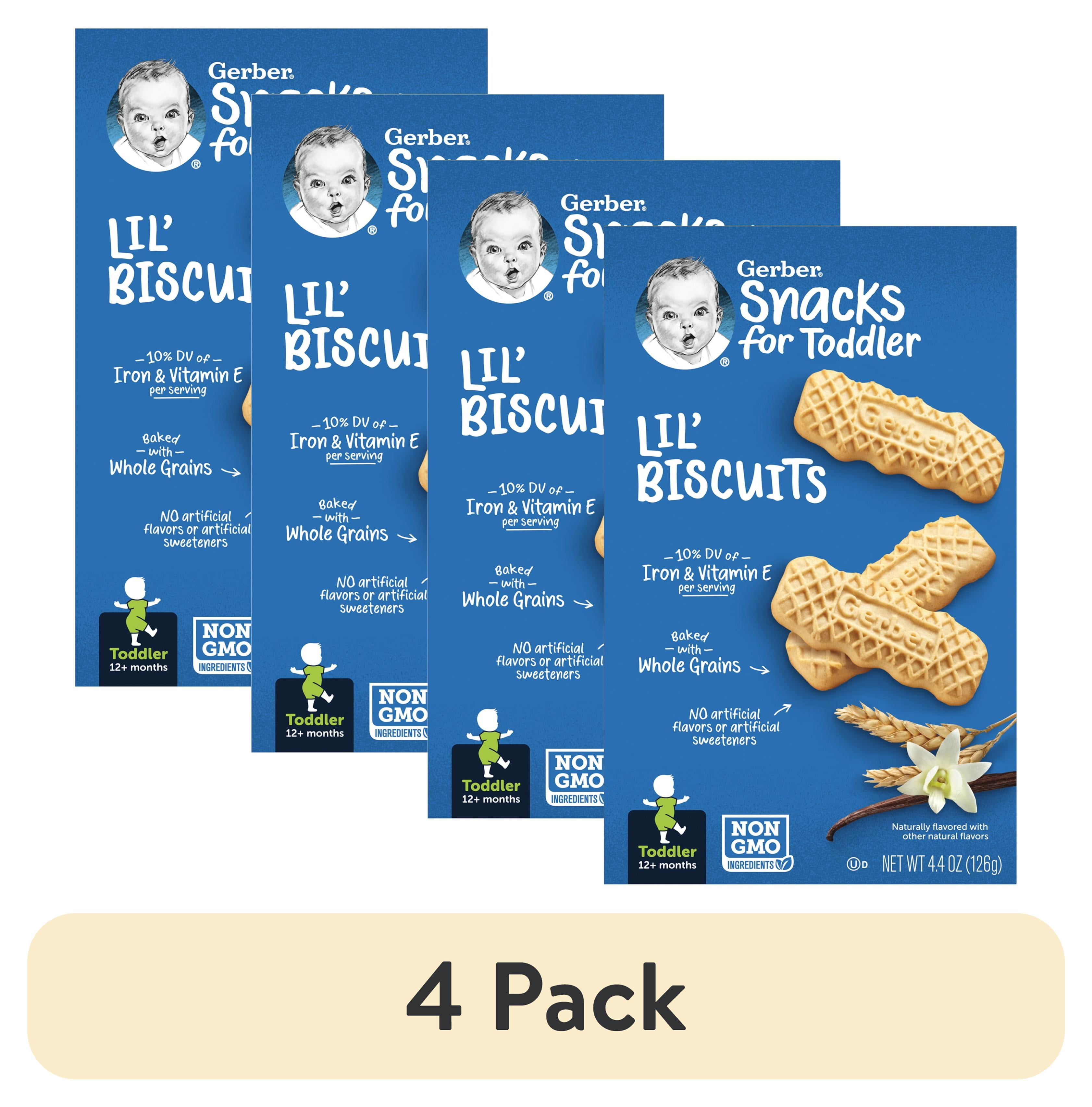 (4 pack) Gerber Toddler Baby Food, Vanilla Wheat Biscuits, 4.44 oz Box ...