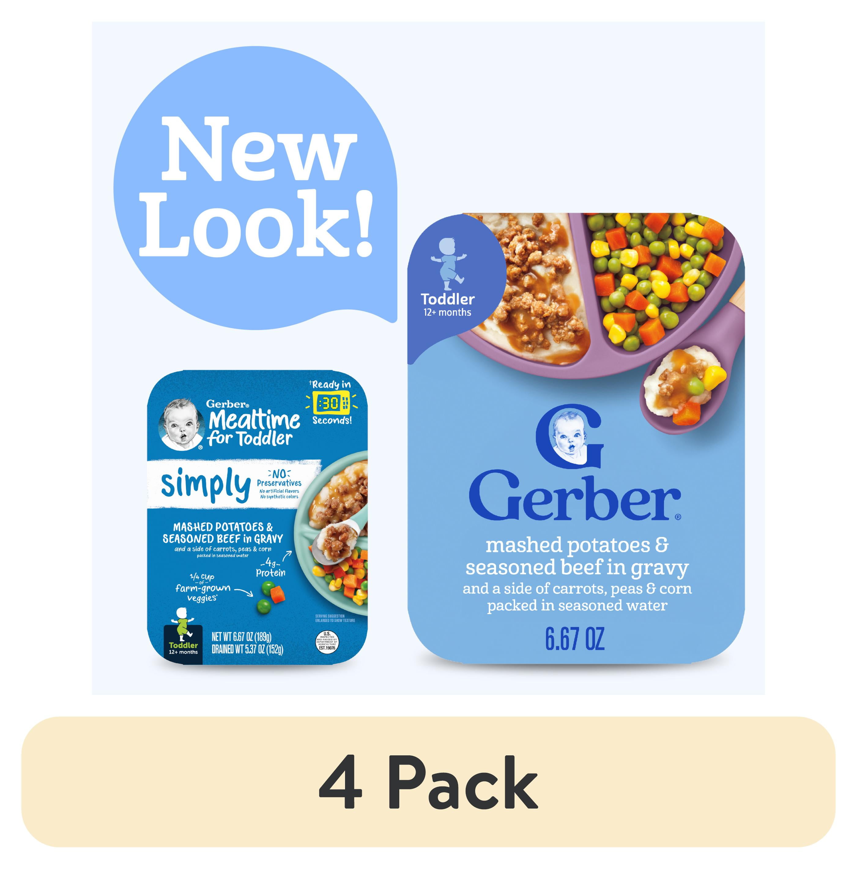 (4 pack) Gerber Toddler Food, Mashed Potatoes & Seasoned Beef in Gravy ...