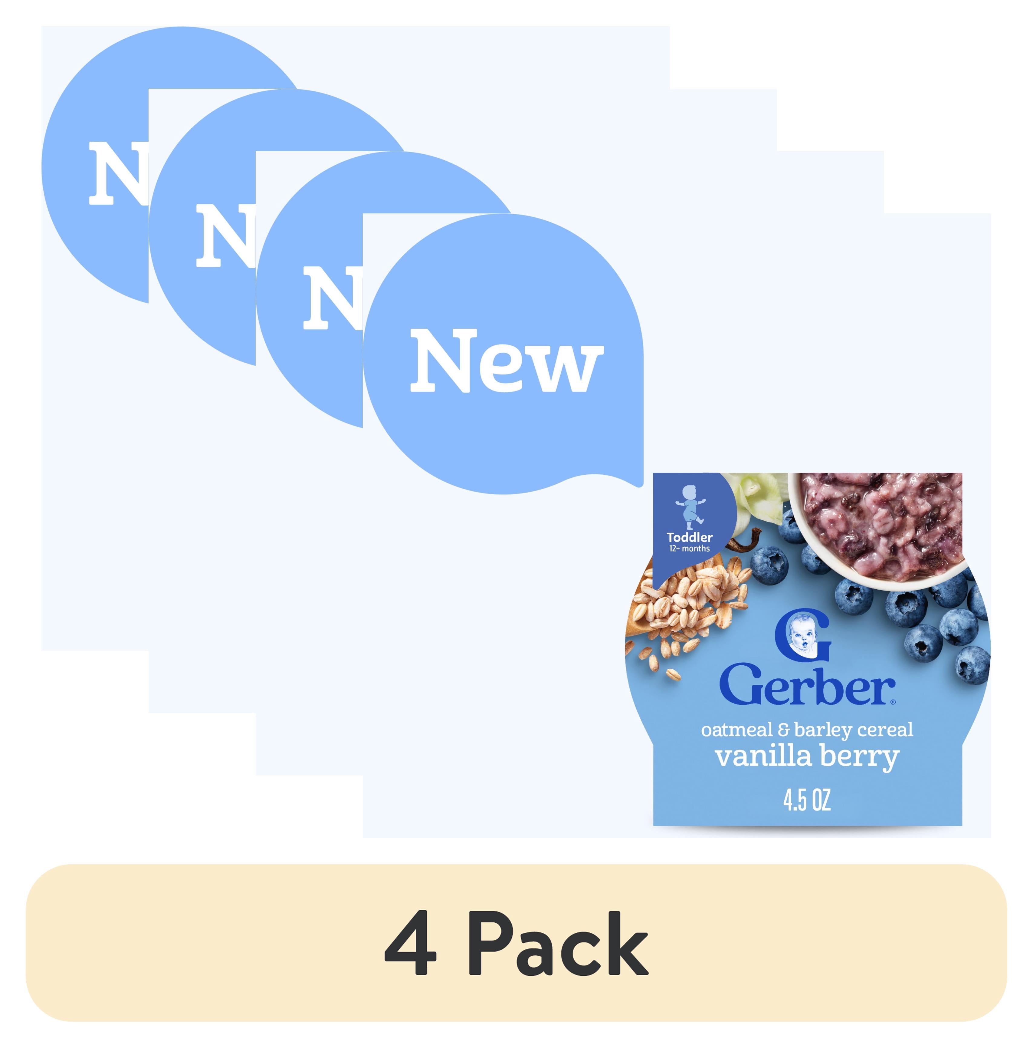 (4 pack) Gerber Toddler Food, Oatmeal and Barley Vanilla Berry Cereal ...