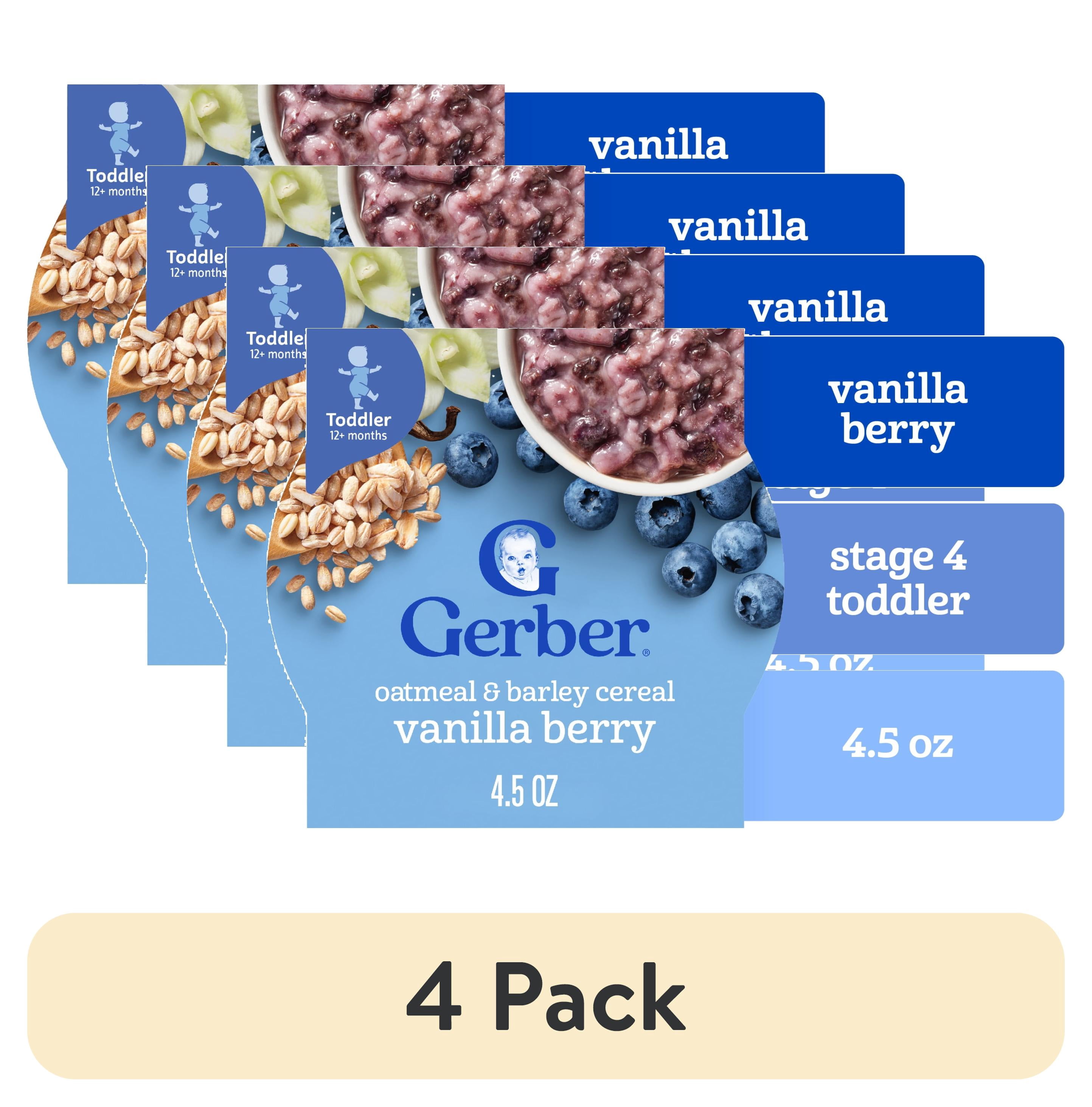 (4 pack) Gerber Toddler Food, Oatmeal and Barley Vanilla Berry Cereal ...