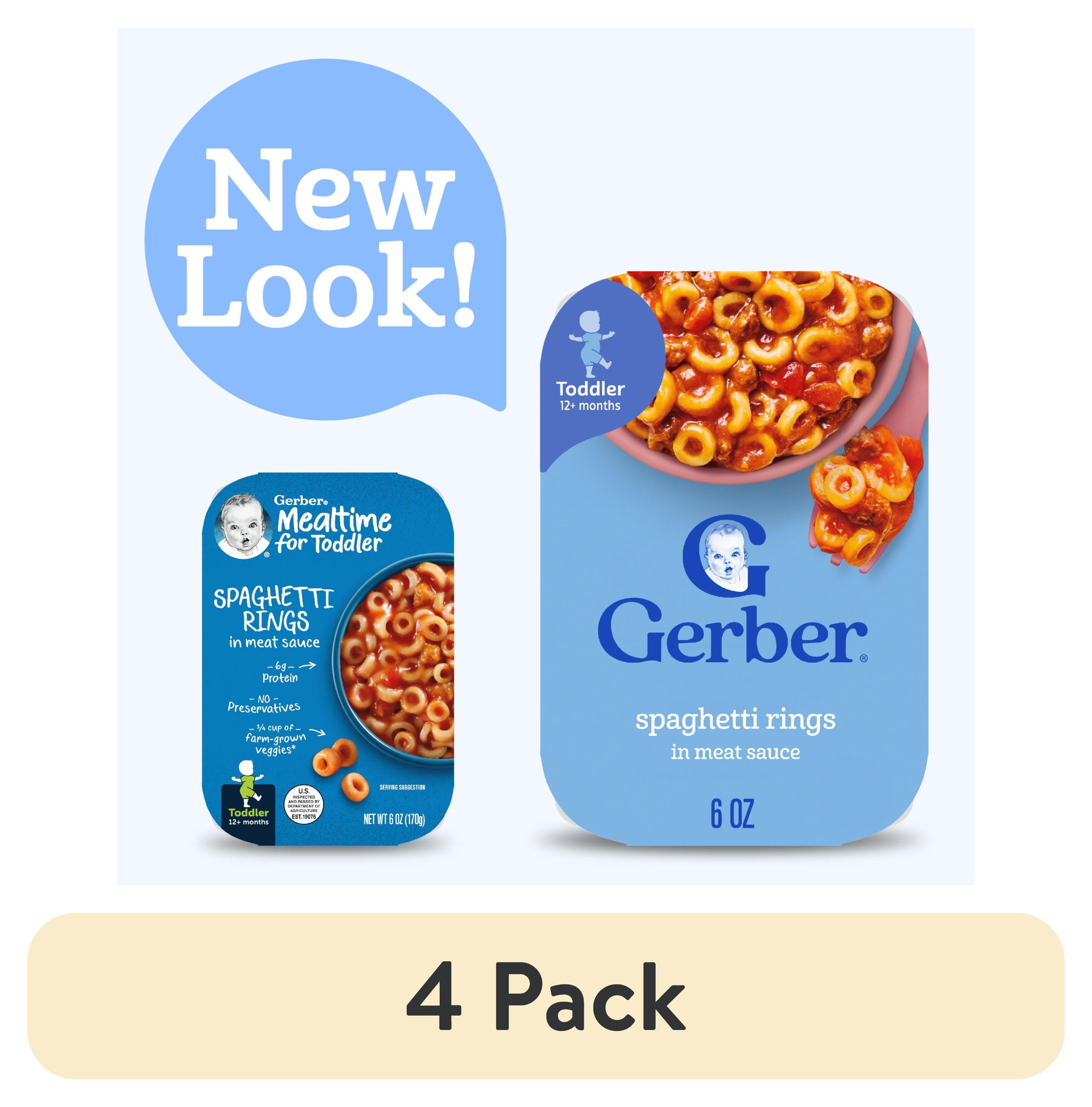 (4 pack) Gerber Toddler Food for Baby, Spaghetti Rings in Meat Sauce ...