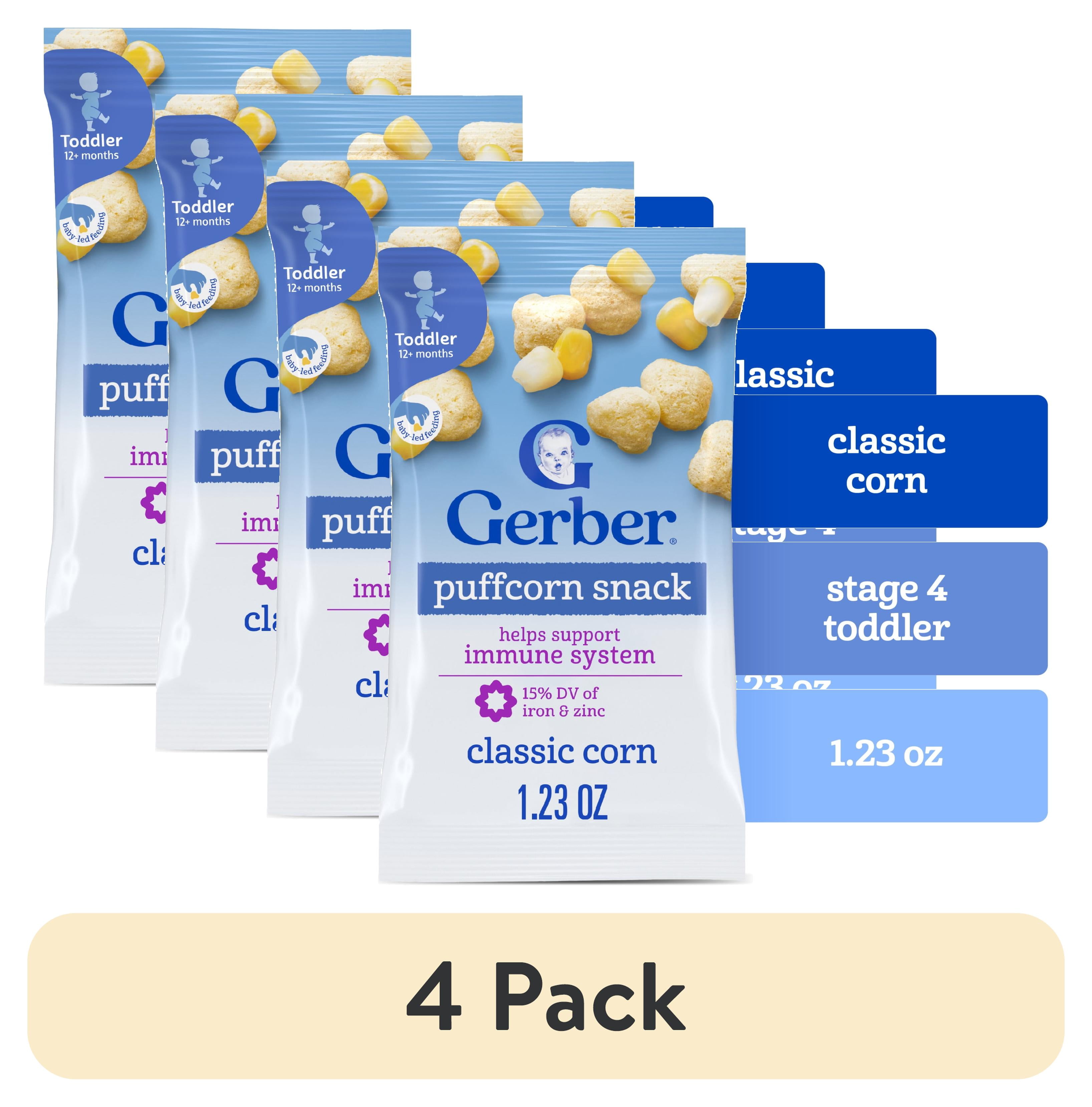 (4 pack) Gerber Toddler Snacks, Classic Corn Puffcorn Snack, Kernel ...