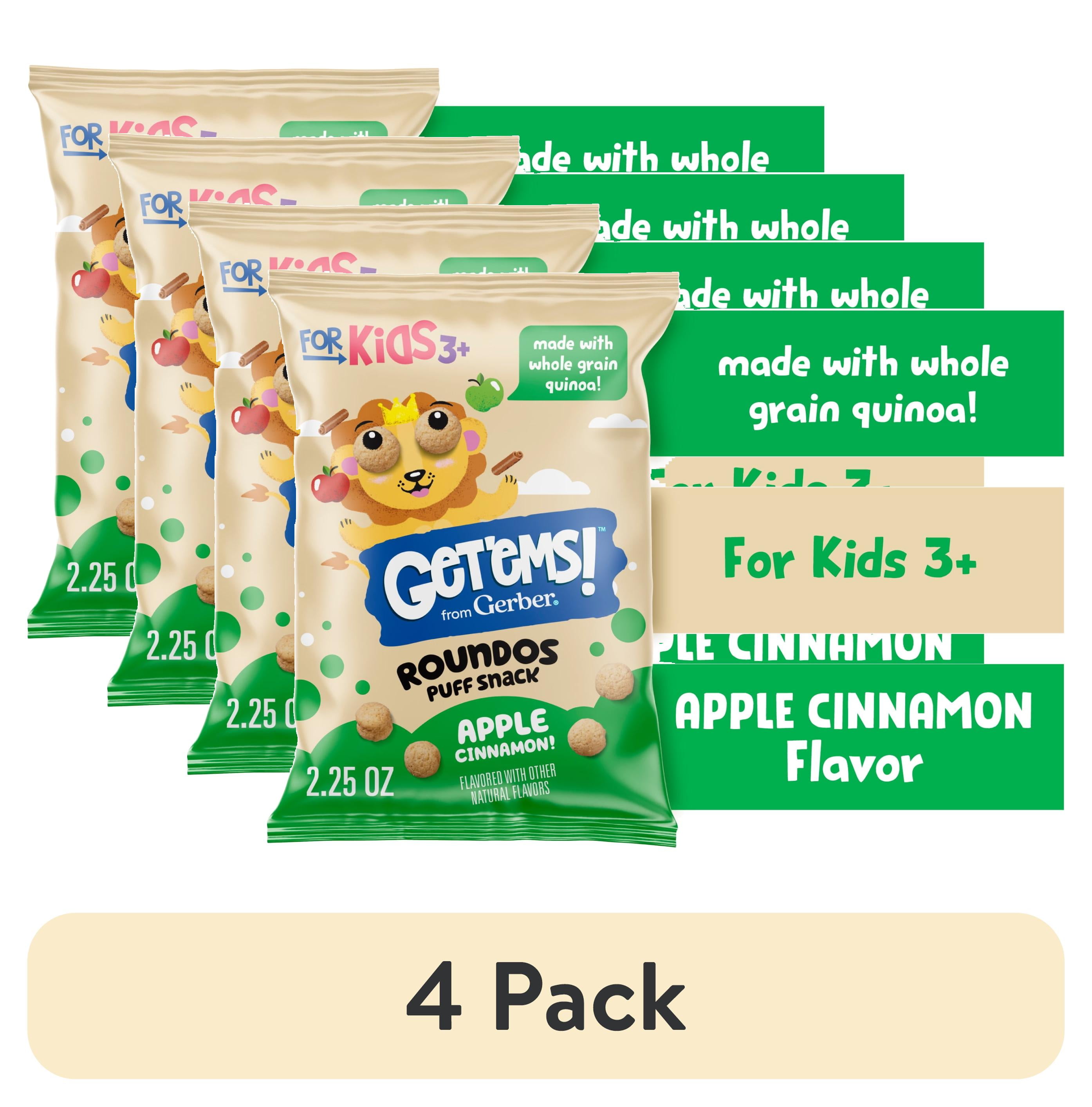 (4 pack) Get'ems from Gerber Apple Cinnamon Roundos Puffs Snacks, Kids ...