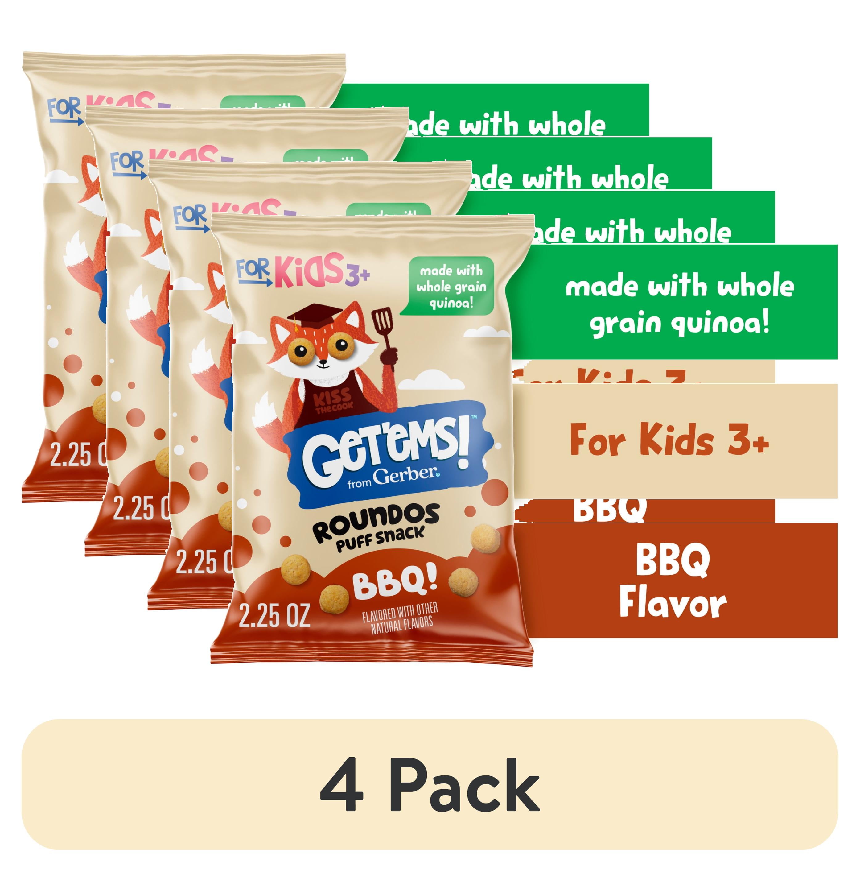 (4 pack) Get'ems from Gerber BBQ Roundos Puff Snack, Kids Snack Made ...
