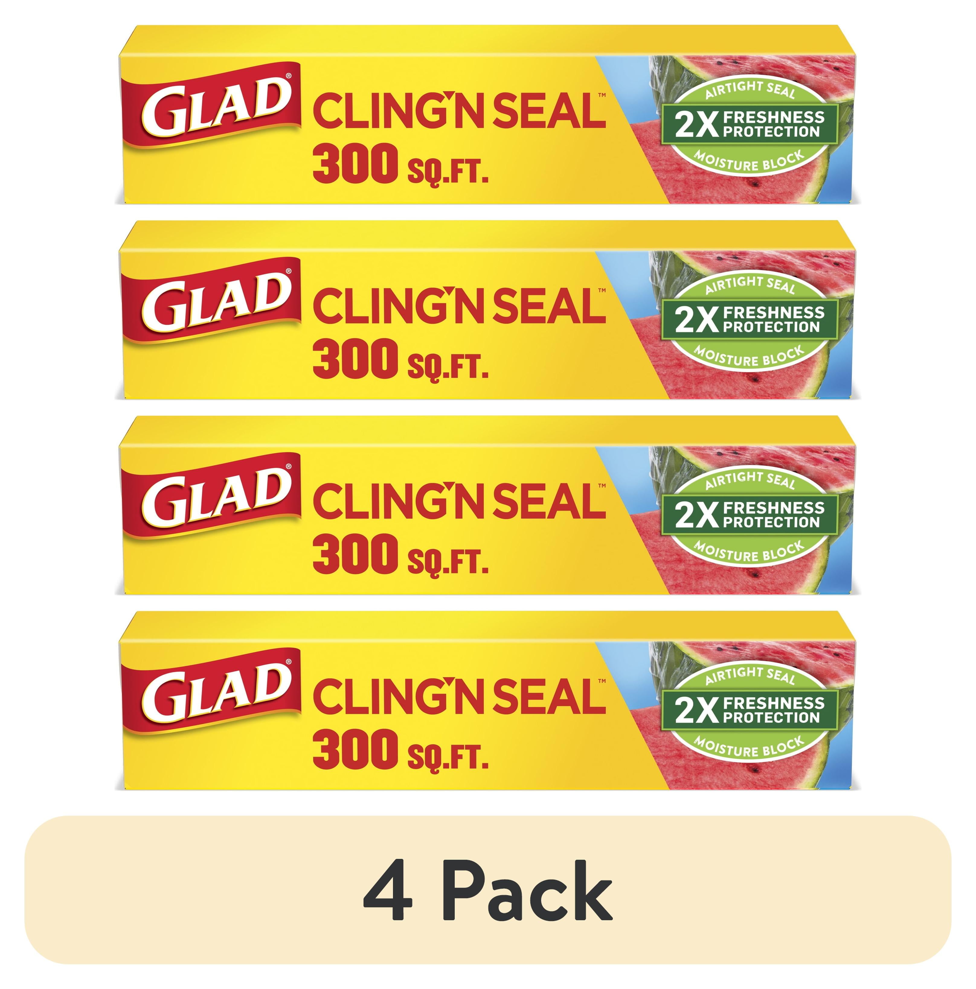 (4 pack) Glad Cling N Seal Plastic Food Wrap, 300 Square Foot Roll ...