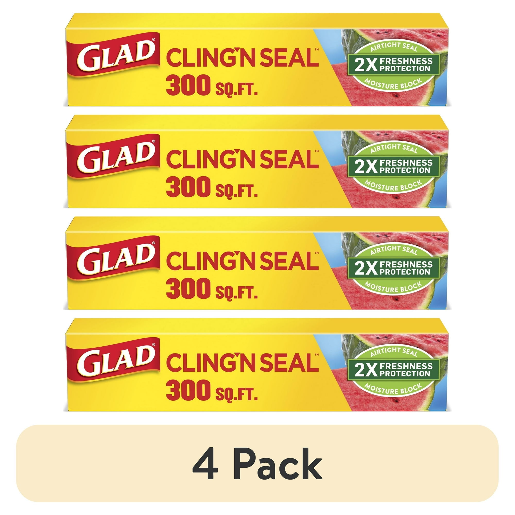 (4 pack) Glad Cling N Seal Plastic Food Wrap, 300 Square Foot Roll ...