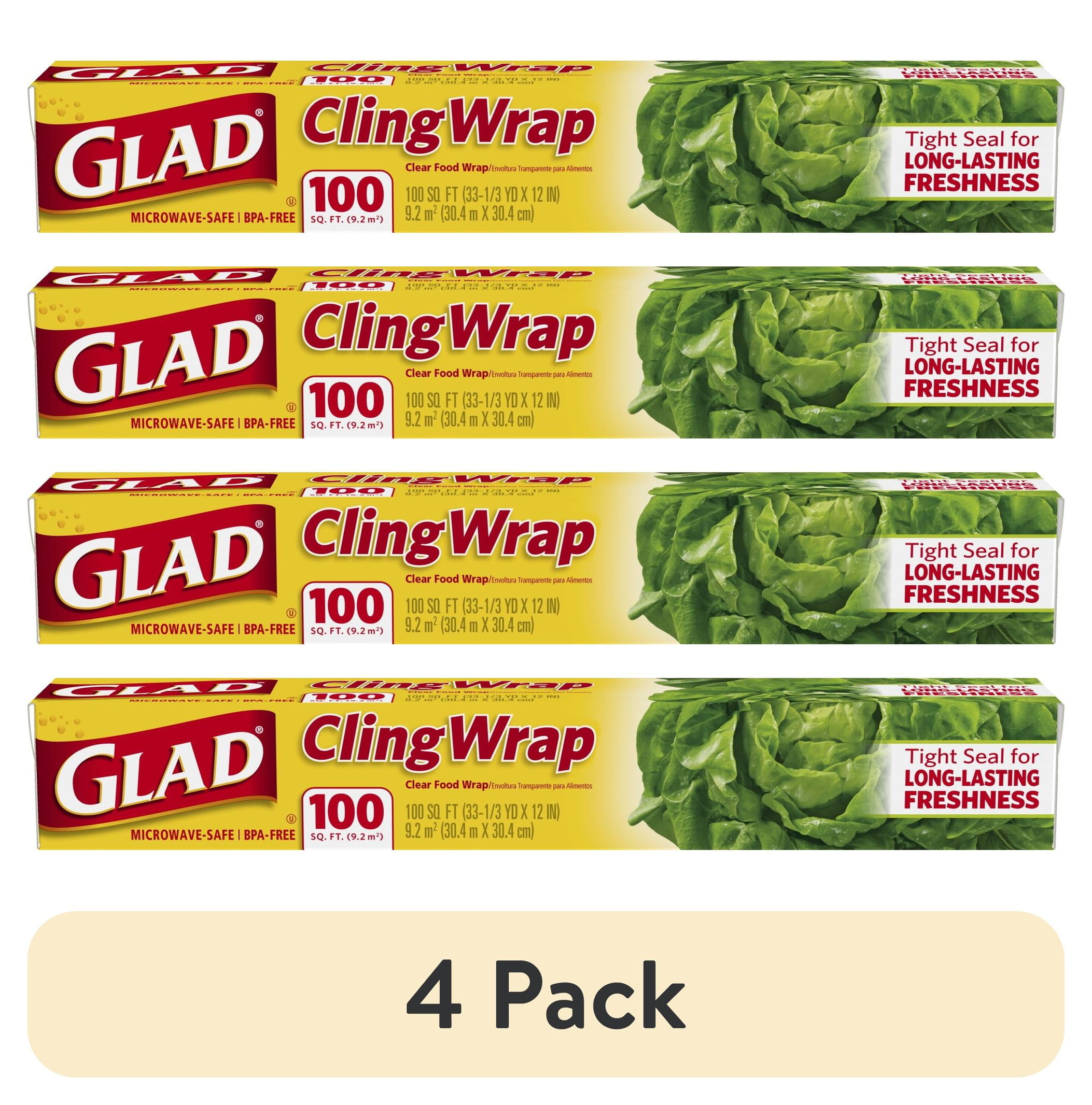 (4 pack) Glad, Plastic Food, Cling Wrap, 100 Square Foot Roll - Walmart.com