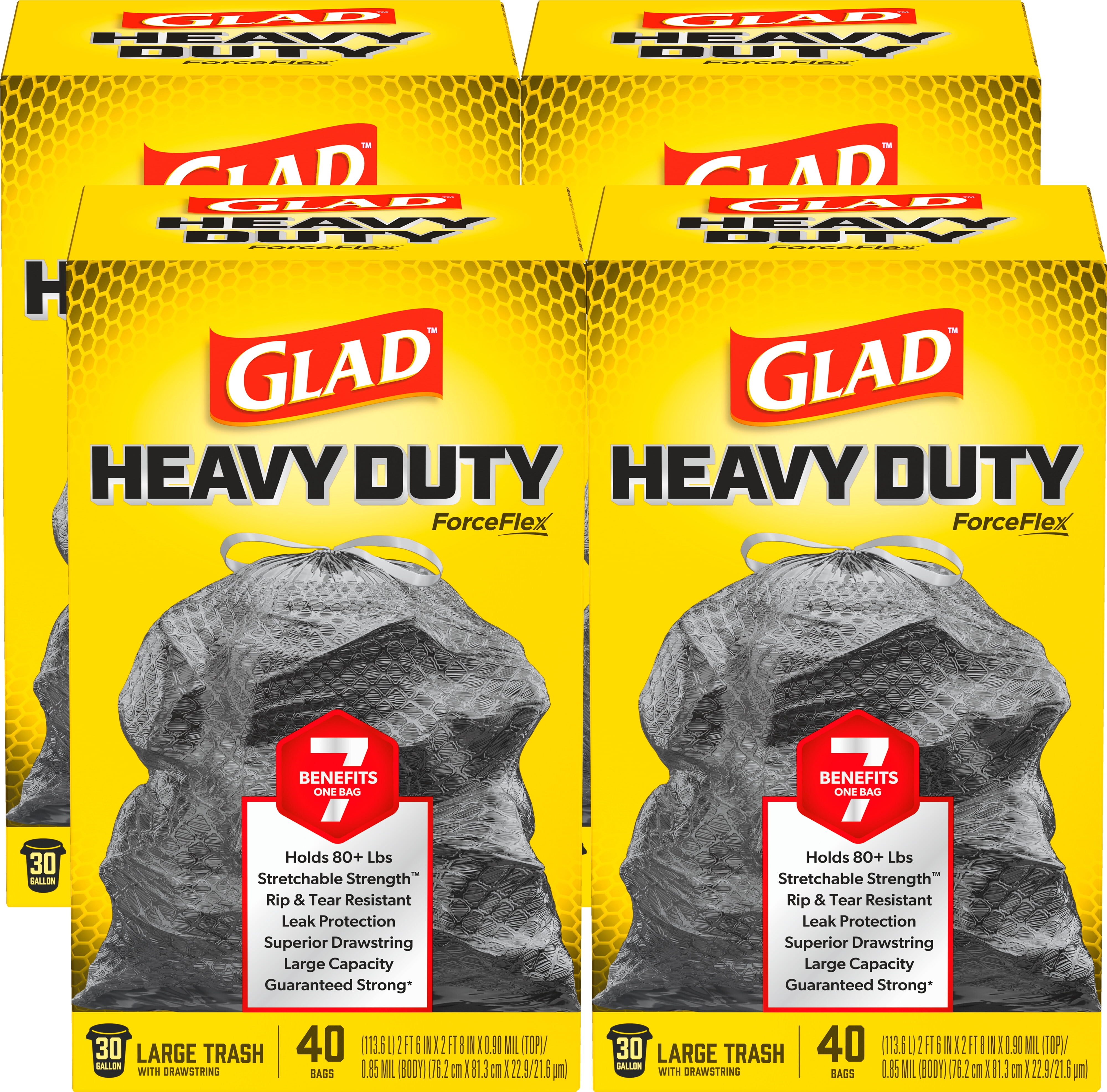 (4 pack) Glad ForceFlex Heavy Duty Large Drawstring Trash Bags, Hold 80 ...