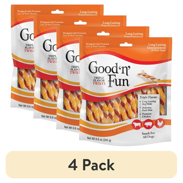 (4 pack) Good 'n' Fun Triple Flavor Twists, Rawhide Chews for All Dogs ...