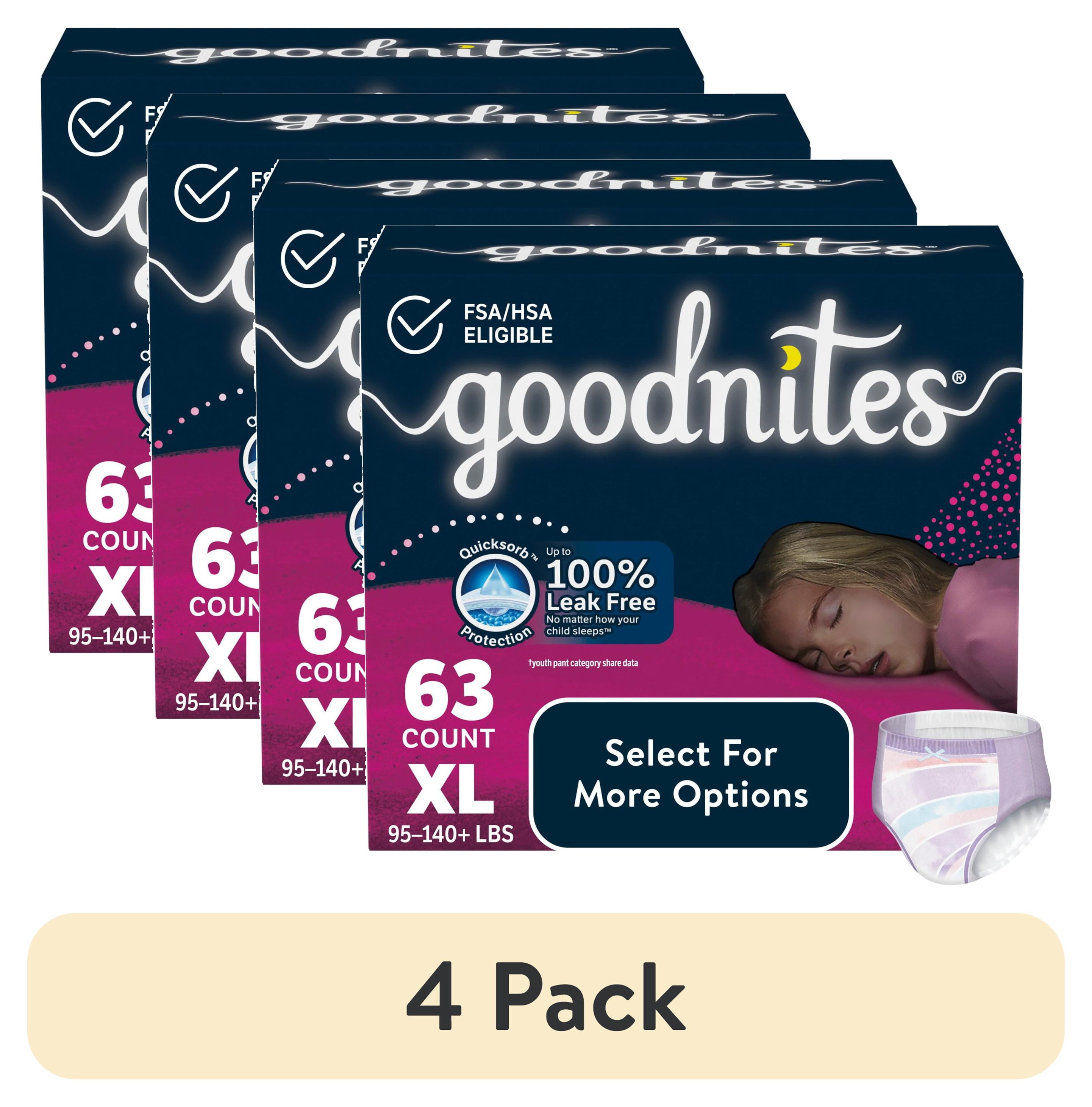 (4 pack) Goodnites Bedwetting Underwear for Girls, XL (95-140+ lbs), 63 ...
