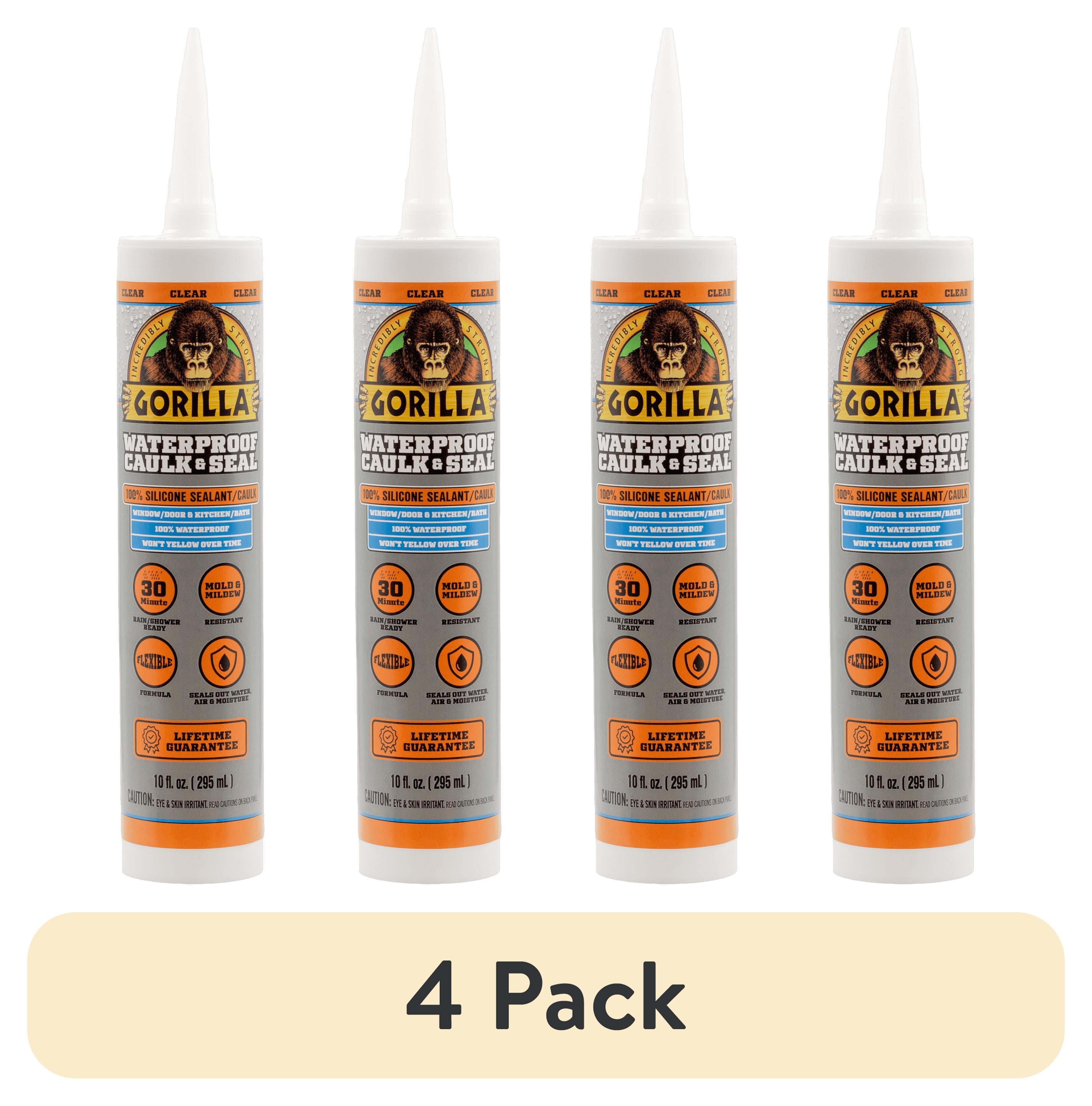 (4 pack) Gorilla Waterproof Caulk & Seal Silicone Sealant, 10oz ...
