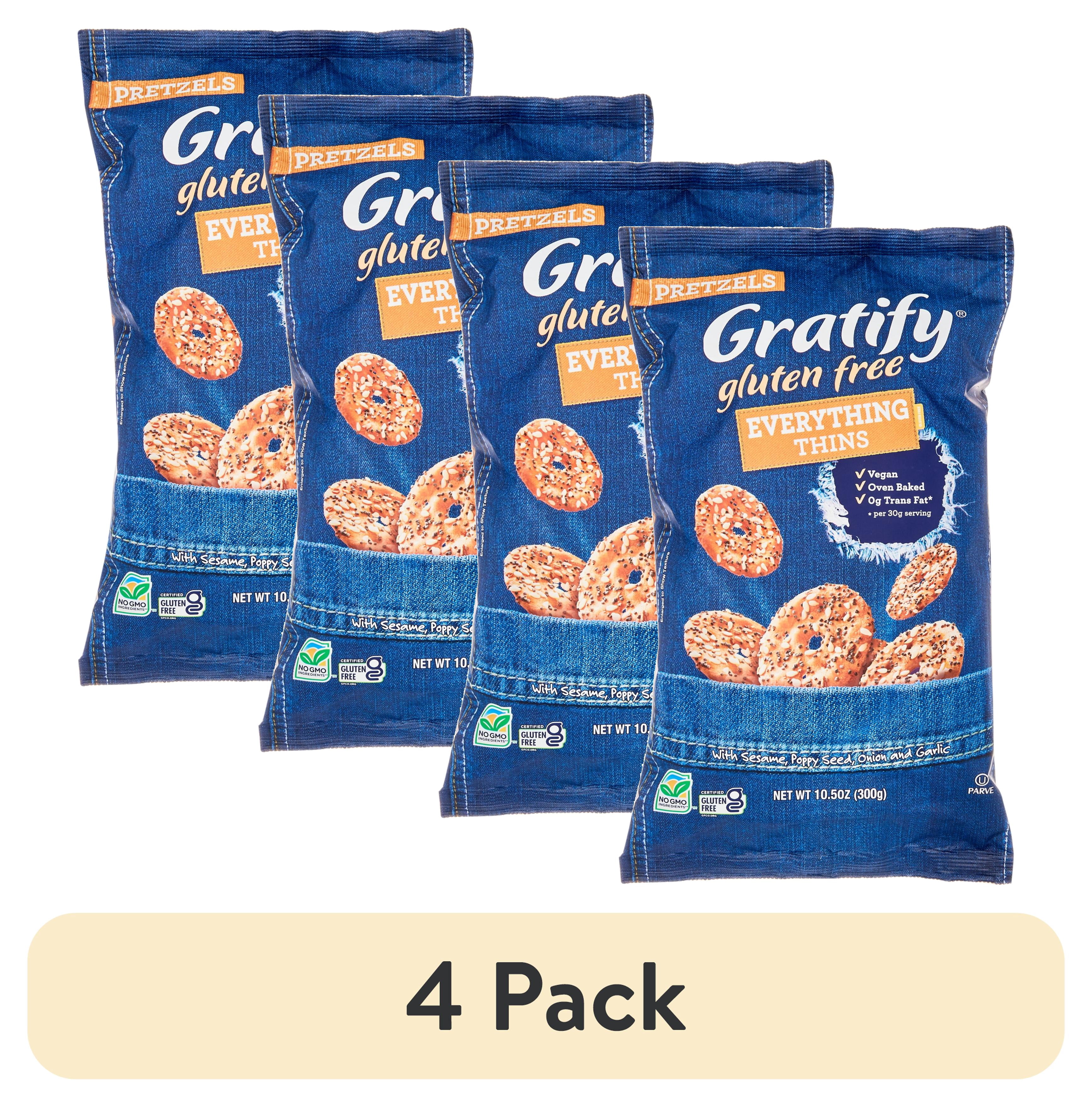 (4 pack) Gratify Gluten Free Pretzels, Thins, Everything, 10.5 Oz ...