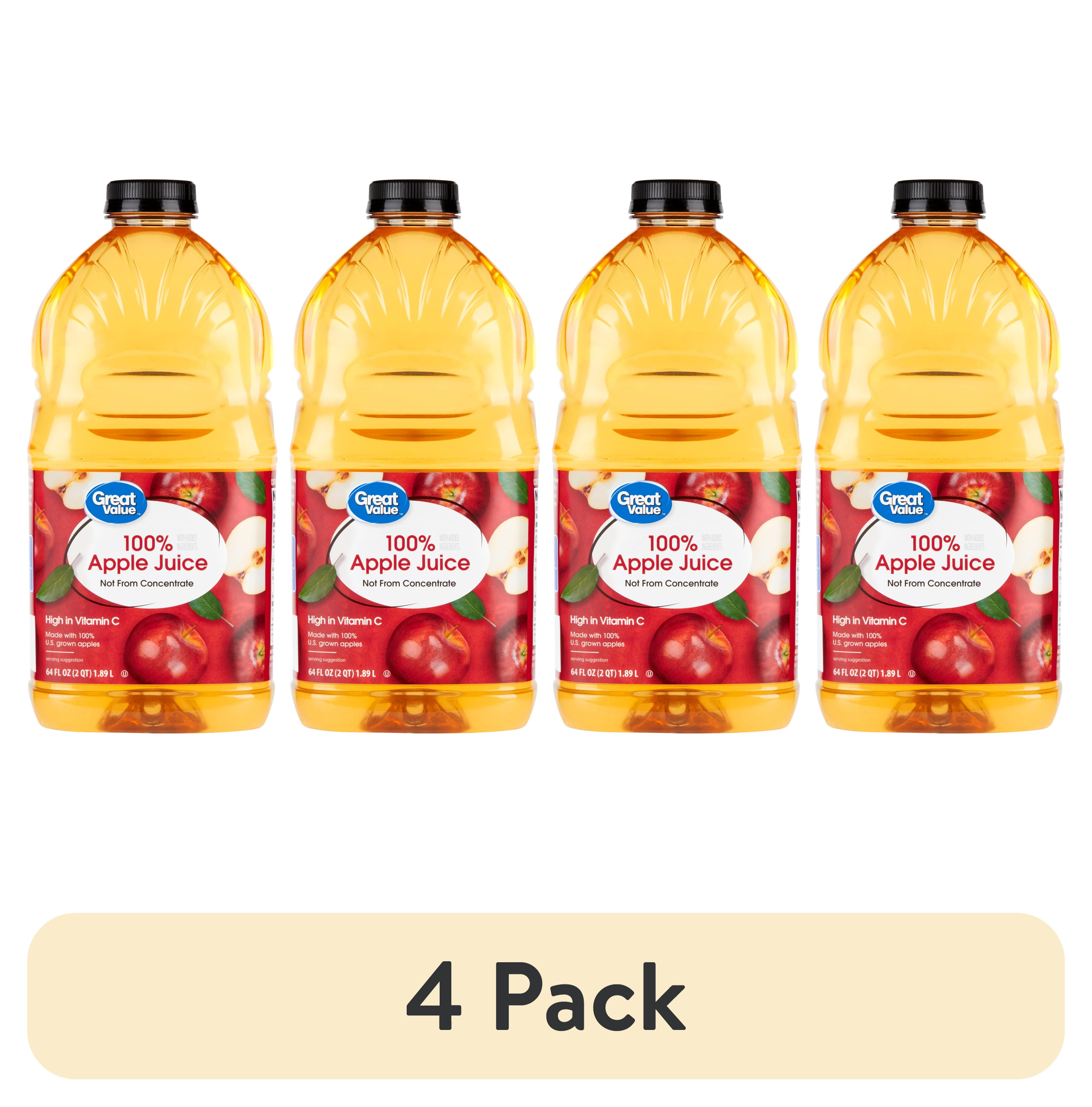(4 pack) Great Value 100% Apple Juice, Not from Concentrate, 64 fl oz ...