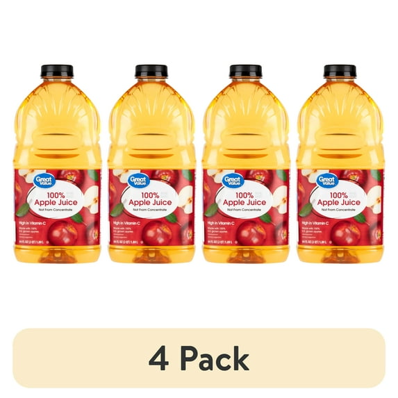 (4 pack) Great Value 100% Apple Juice, Not from Concentrate, 64 fl oz ...