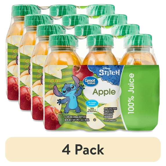 (4 pack) Great Value Apple Juice, Featuring Stitch, 8 fl oz, 6 Count ...