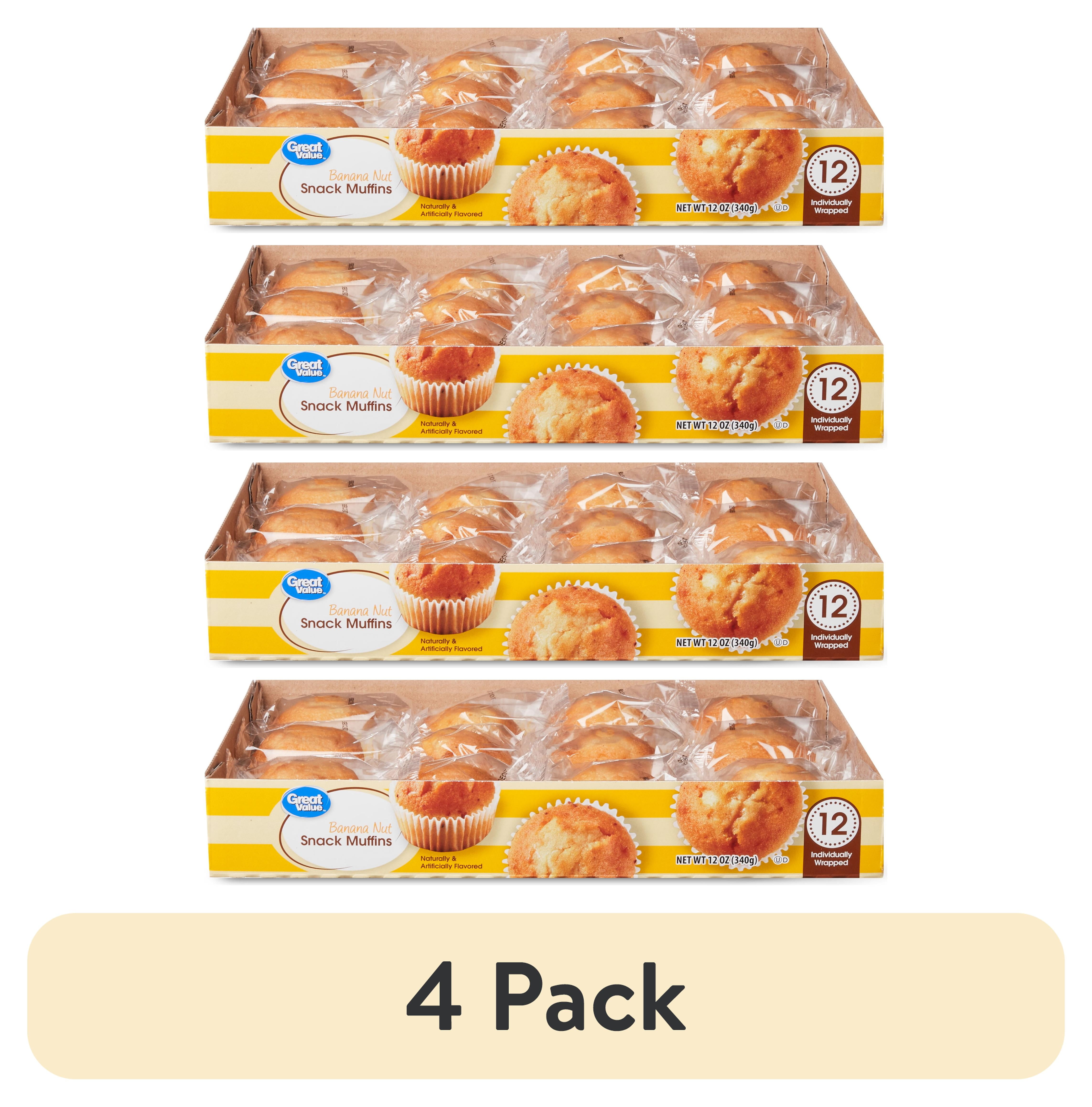 (4 pack) Great Value Banana Nut Snack Muffins, Individually Wrapped ...