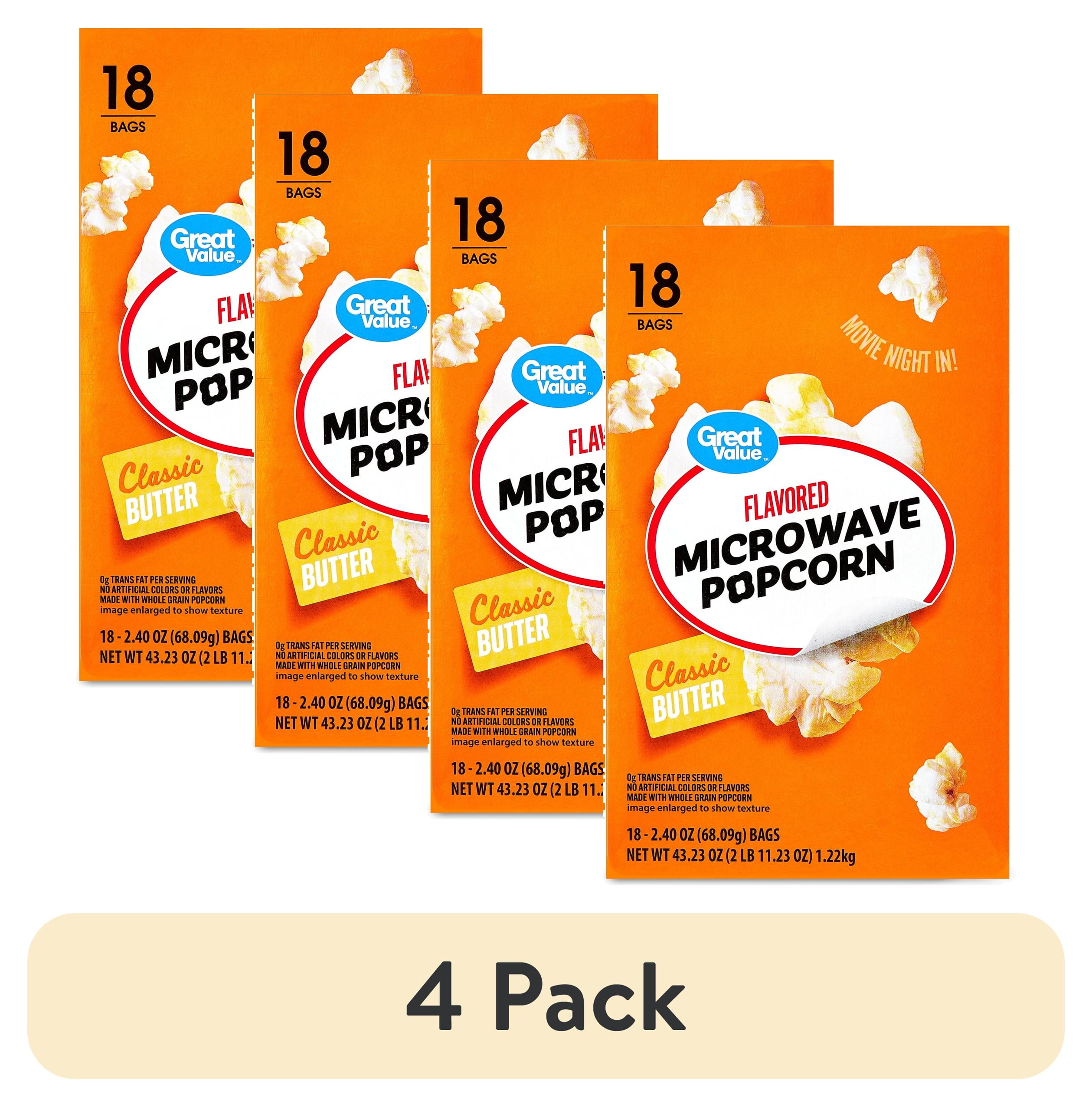(4 pack) Great Value Classic Butter Flavored Microwave Popcorn, 2.4 oz ...