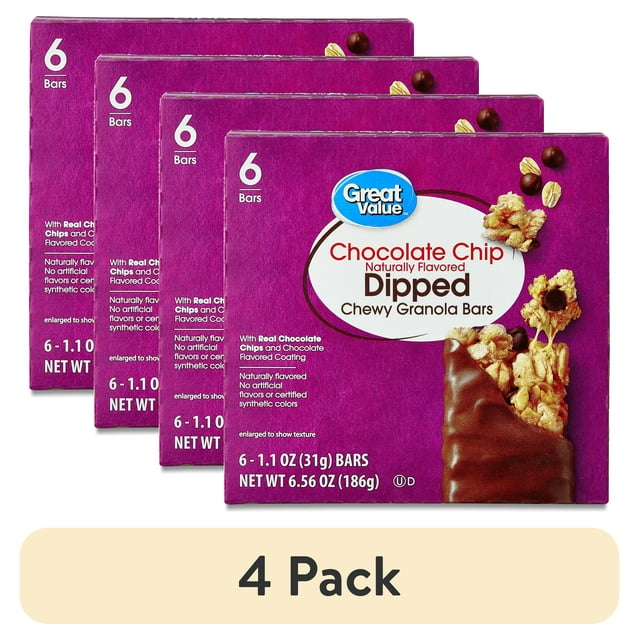 (4 pack) Great Value Chocolate Chip Dipped Chewy Granola Bars, 6.56 oz ...
