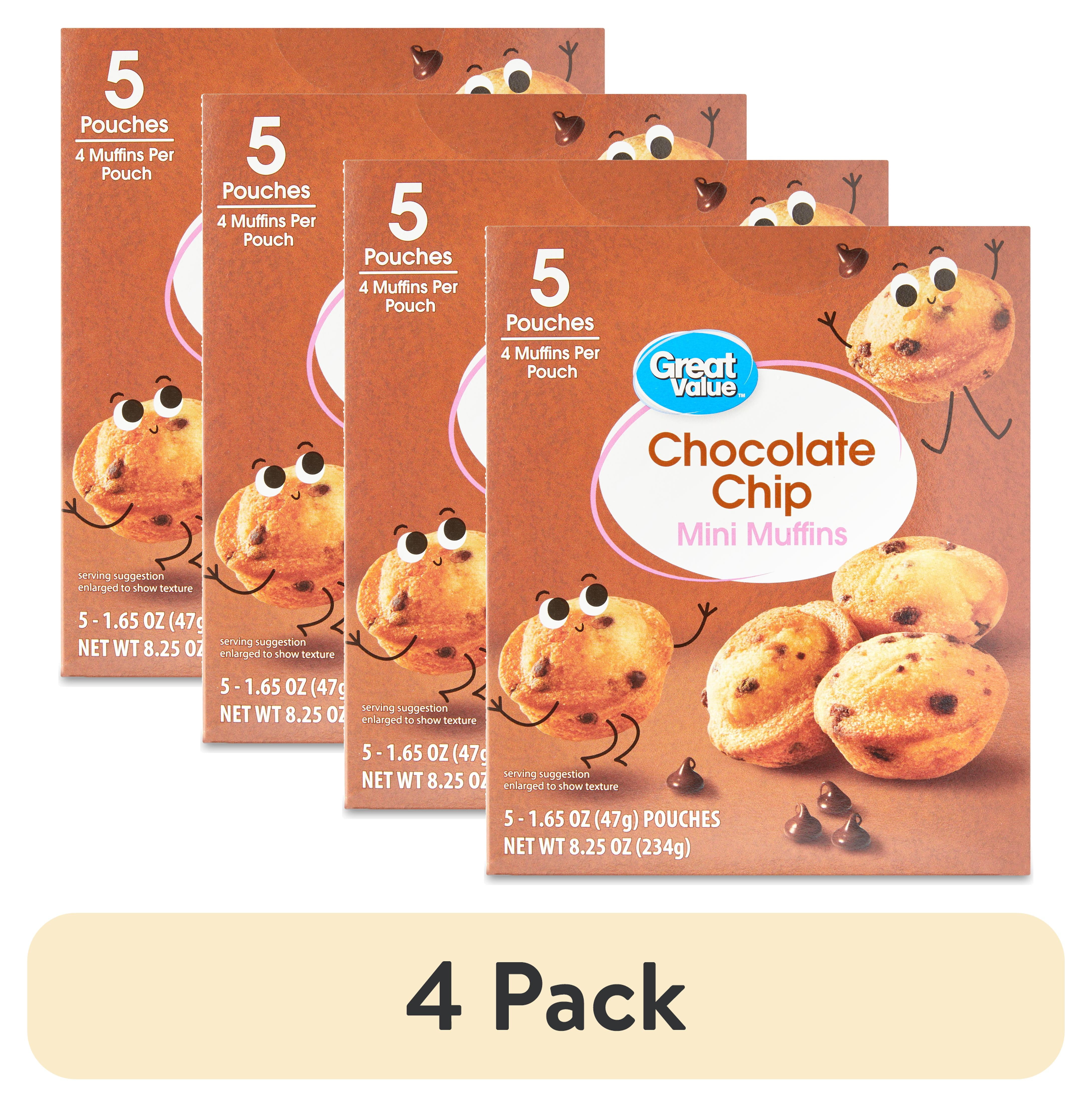 (4 pack) Great Value Chocolate Chip Mini Muffins, 8.25 oz (5 count ...
