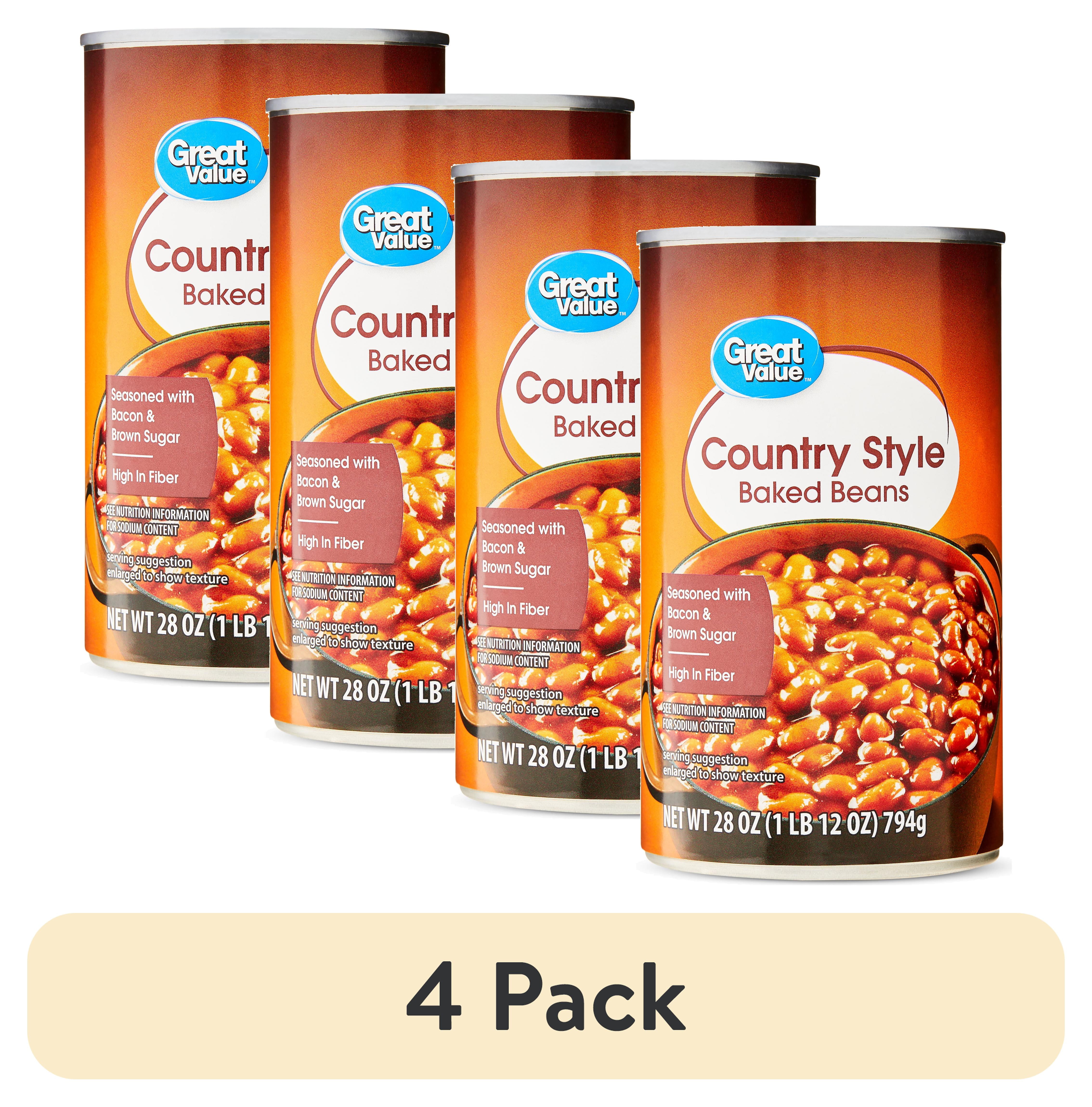 (4 pack) Great Value Country Style Baked Beans, 28 oz Can - Walmart.com