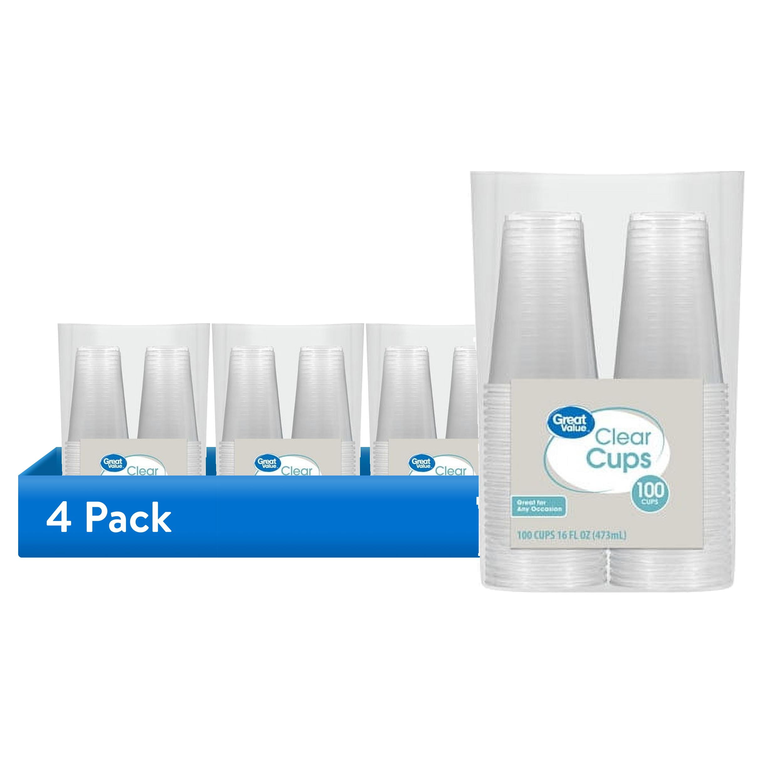 (4 pack) Great Value Disposable Plastic Cups, Clear, 16 oz, 100 Count ...