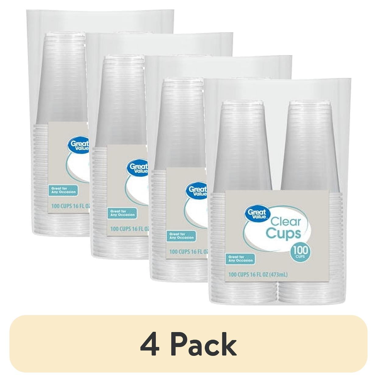 (4 pack) Great Value Disposable Plastic Cups, Clear, 16 oz, 100 Count ...