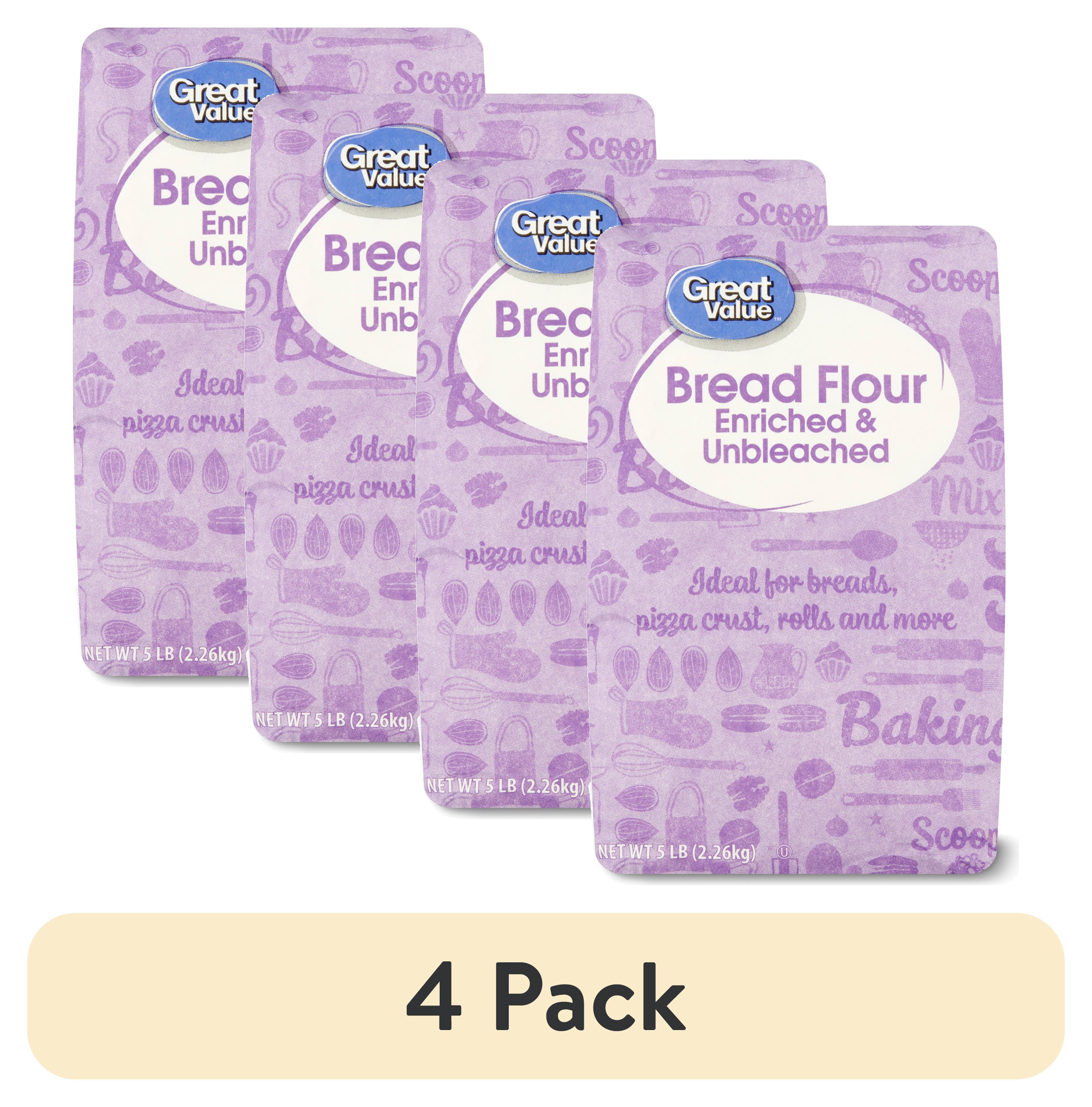 (4 pack) Great Value Enriched and Unbleached Bread Flour, 5 lb Bag ...