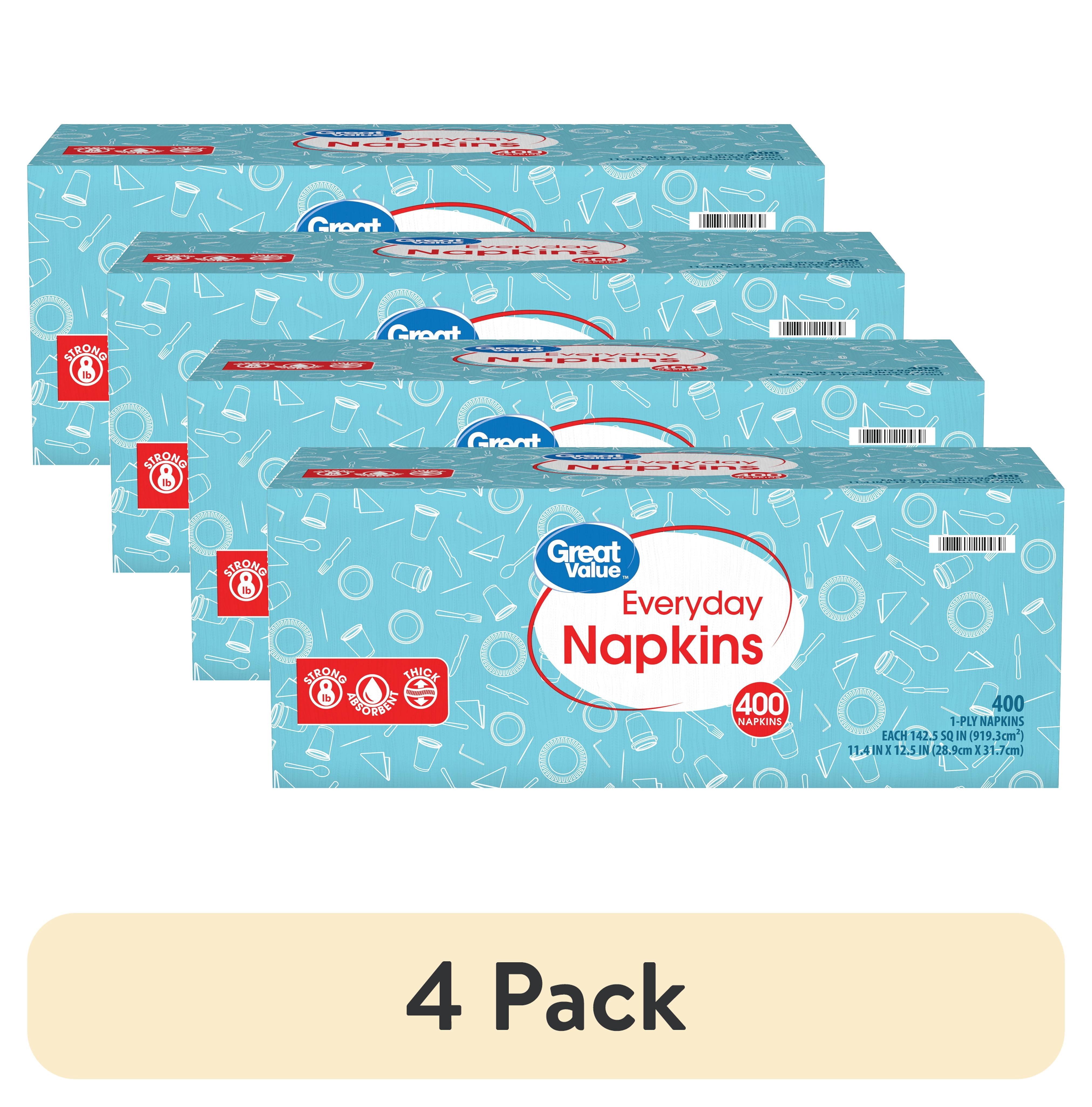 (4 pack) Great Value Everyday Paper Napkins, White, 400 Count, 1-Ply ...